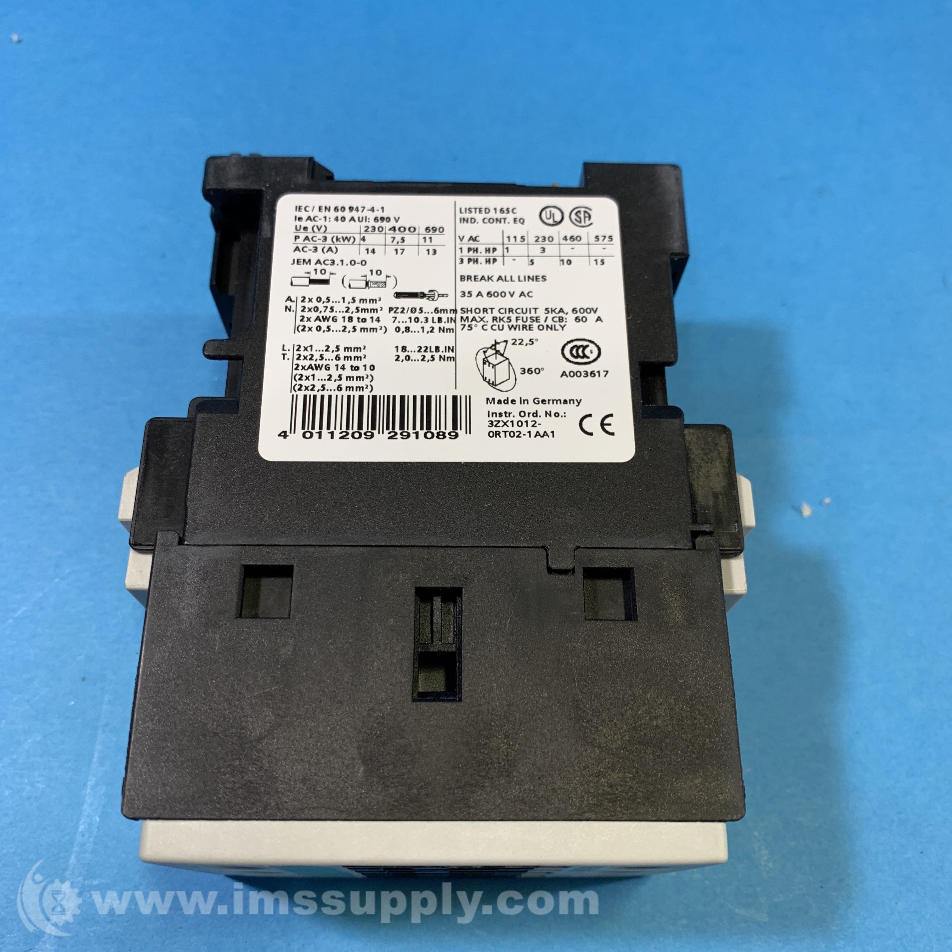 Siemens 3RT1026-1BB40 Contactor, 25 A - IMS Supply