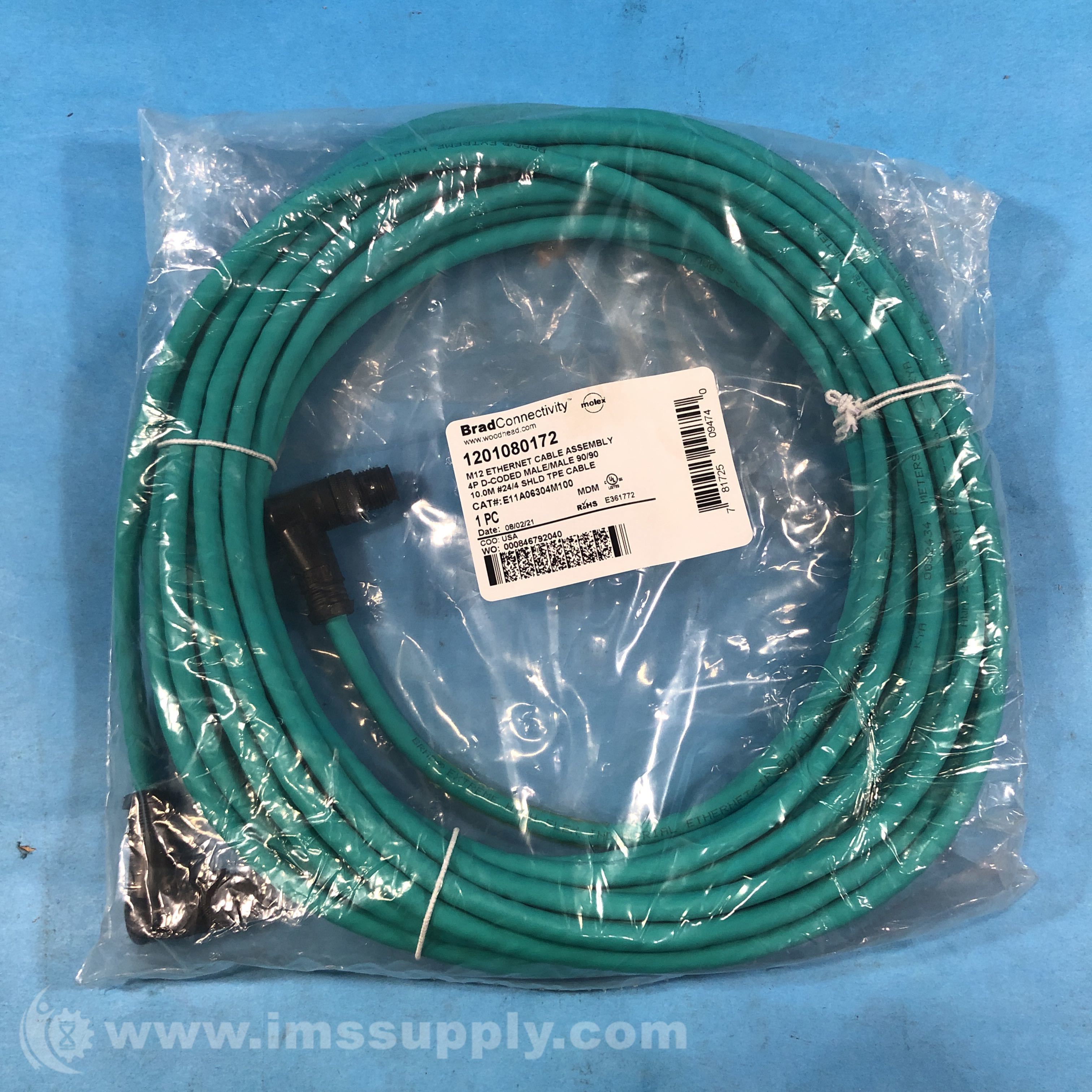 Molex E11A06304M100 M12 Ethernet Cable Assembly - IMS Supply