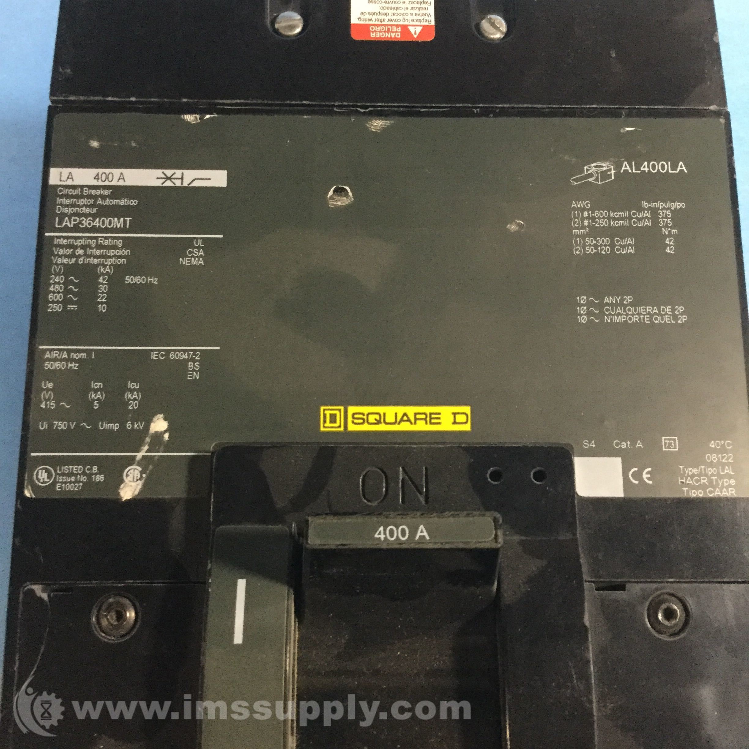 Square D LAP36400MT Circuit Breaker, 400 AMP, 3 Pole, Line Lugs - IMS ...