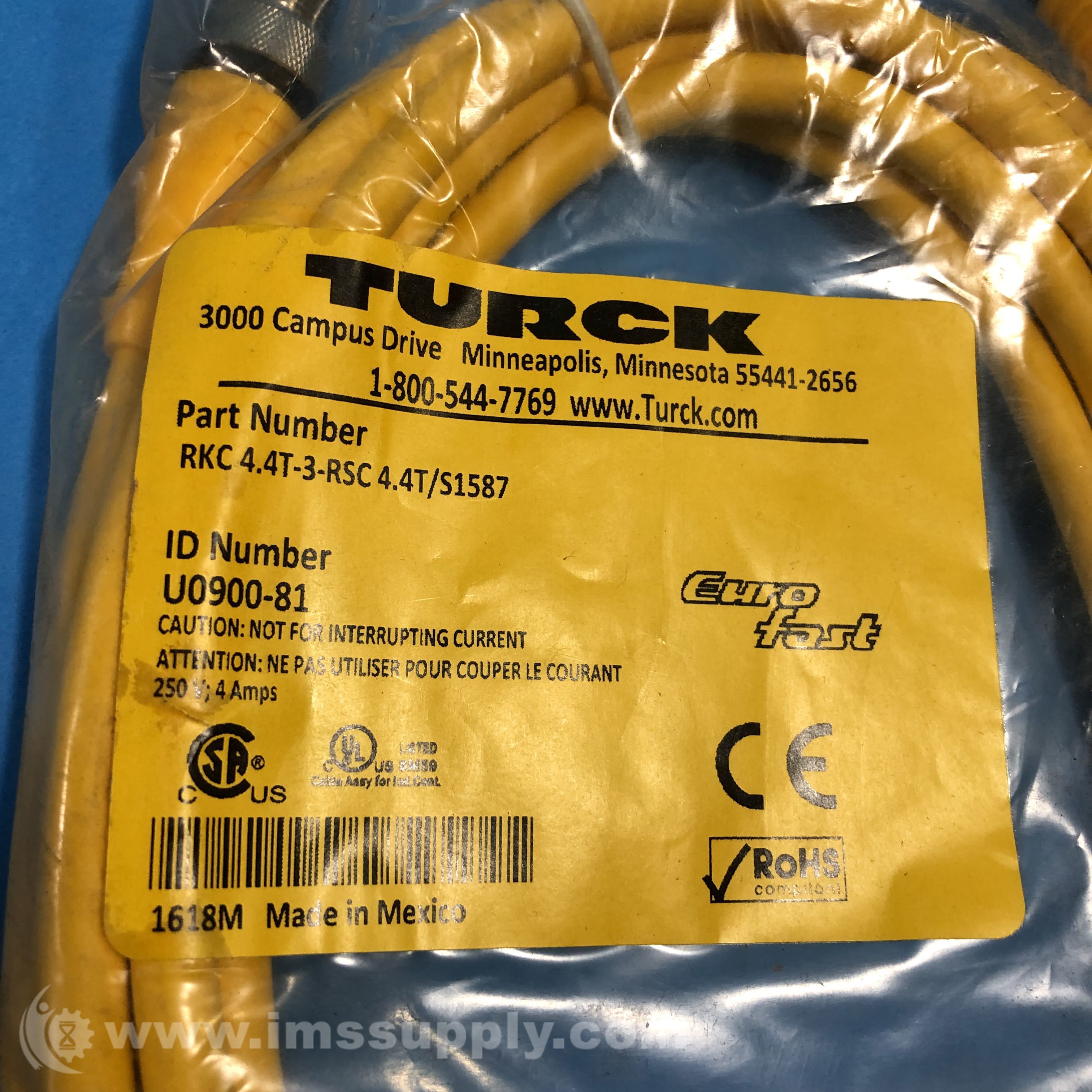 Turck RKC 4.4T-3-RSC 4.4T/S1587 U0900-81 M12 Eurofast Cordset - IMS Supply