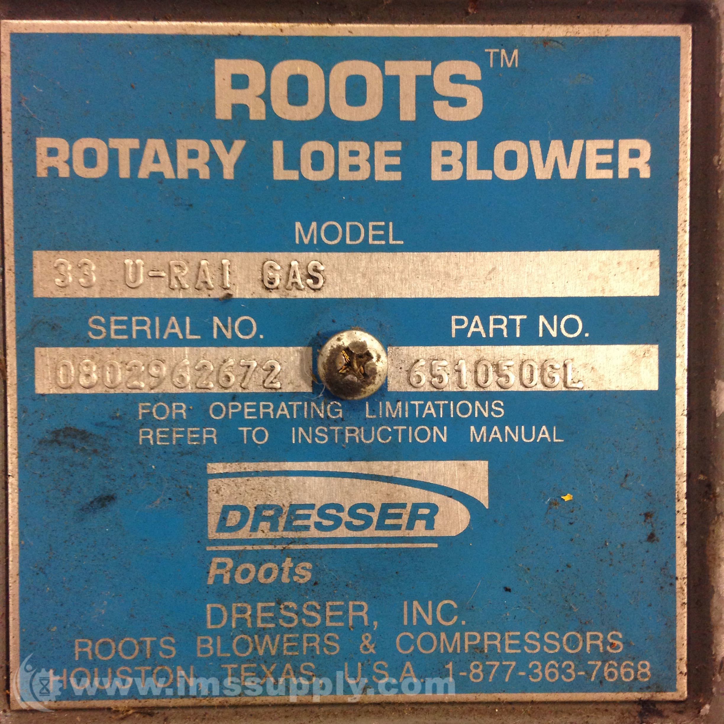 Roots 651050GL 33 U-RAI GAS Rotary Lobe Blower - IMS Supply