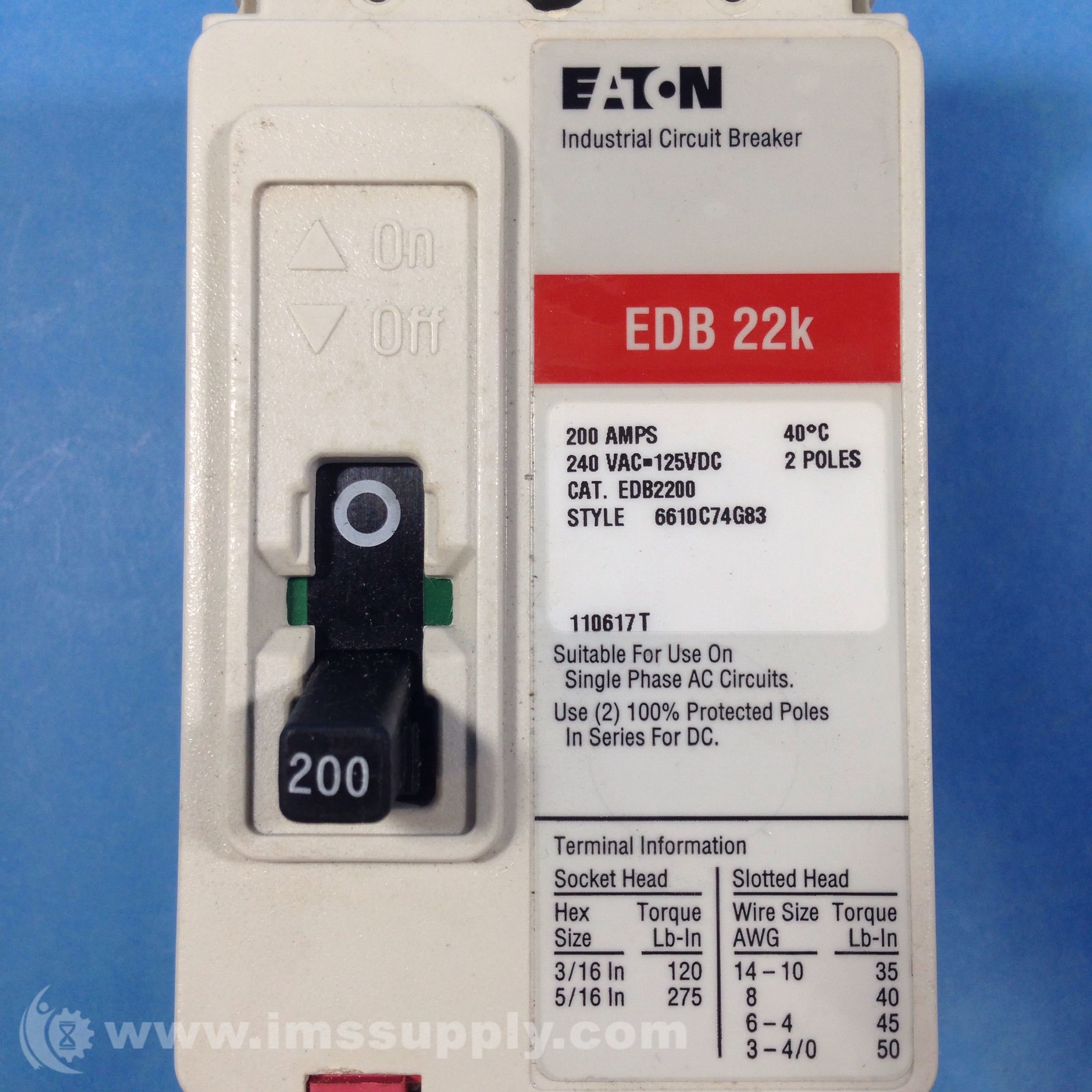 Eaton EDB2200 Circuit Breaker 200A 240VAC/125VDC 2 Poles - IMS Supply