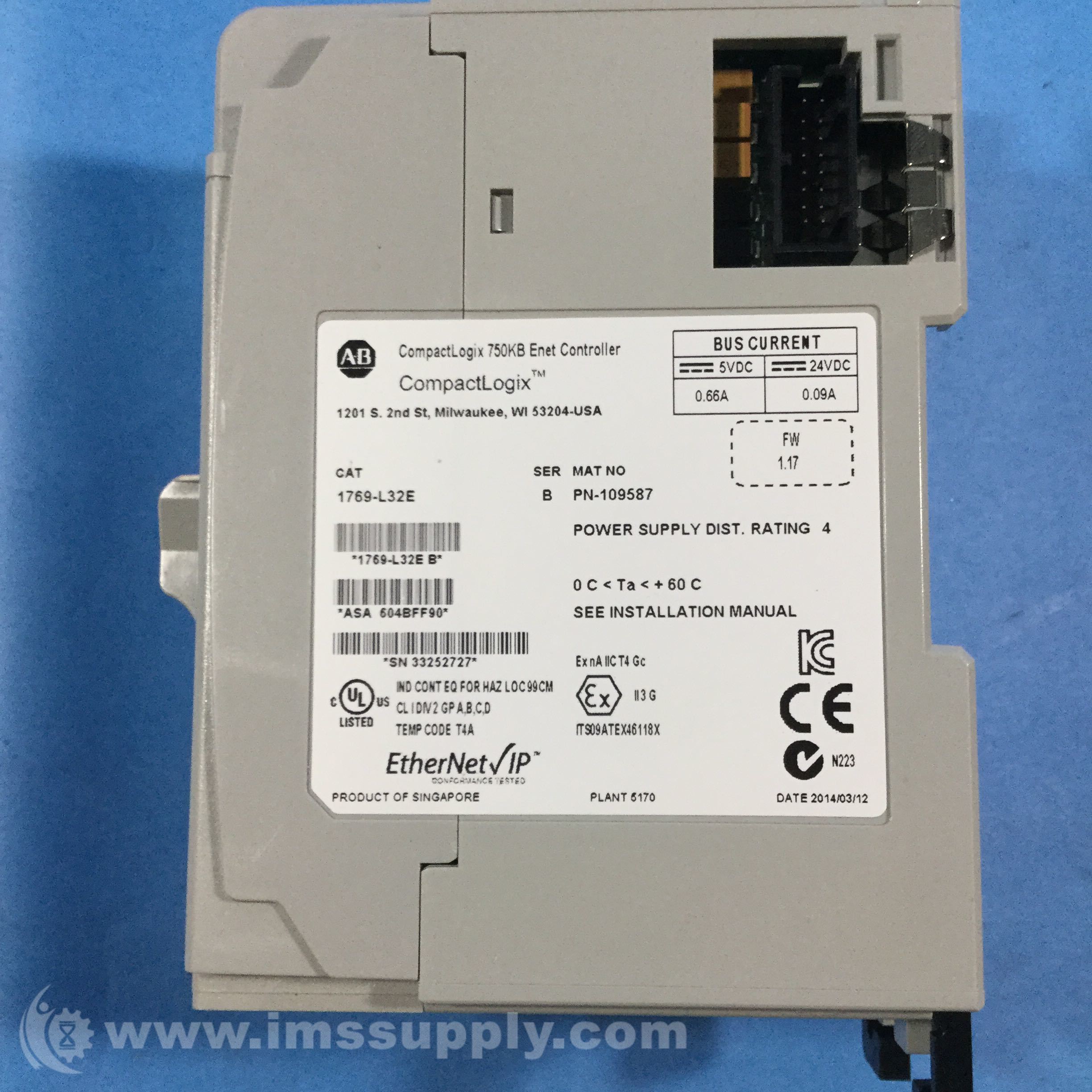 Allen Bradley 1769-L32E Compact Logix Ethernet Controller - IMS Supply