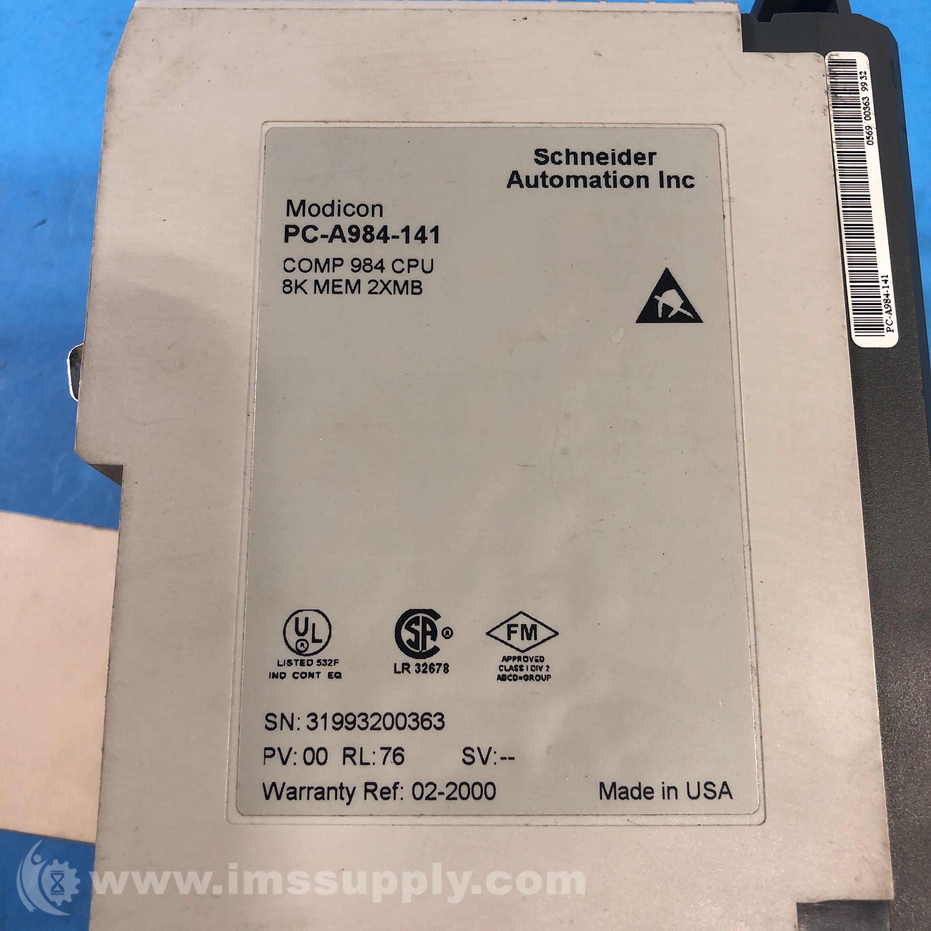 Modicon PC-A984-141 CPU Module, 8K Memory, 2 XMB Module - IMS Supply