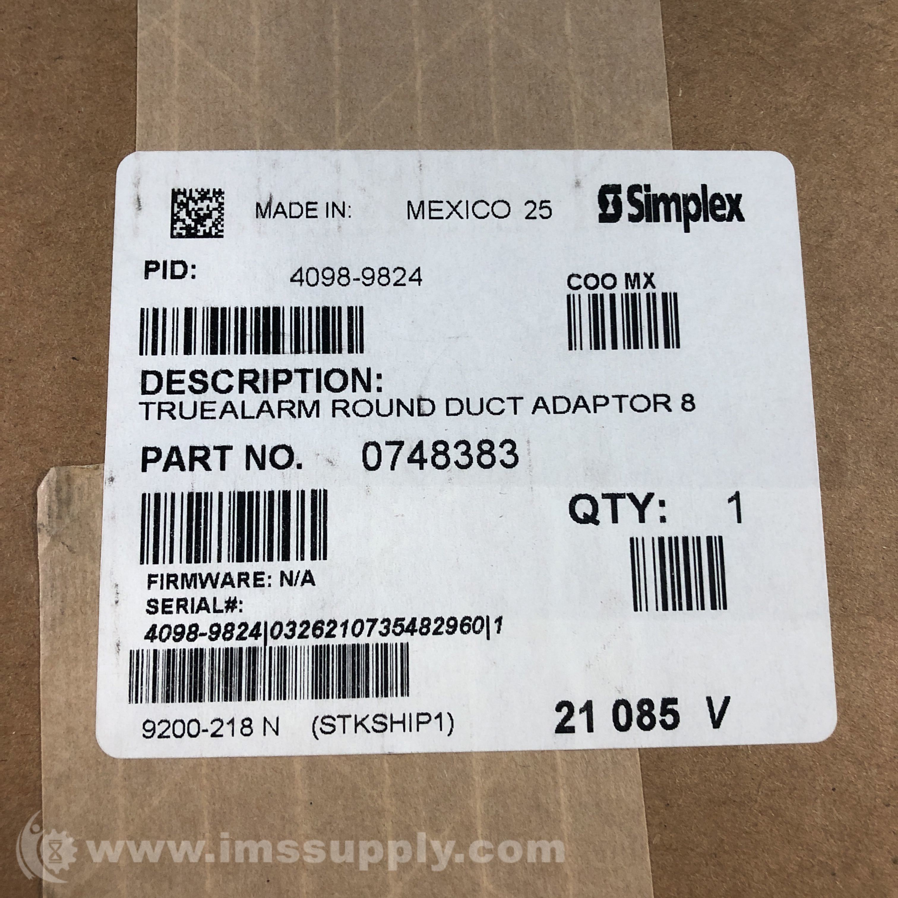 Simplex 4098-9824 Size 8 Inch TrueAlarm Round In-Duct Adapter - IMS Supply