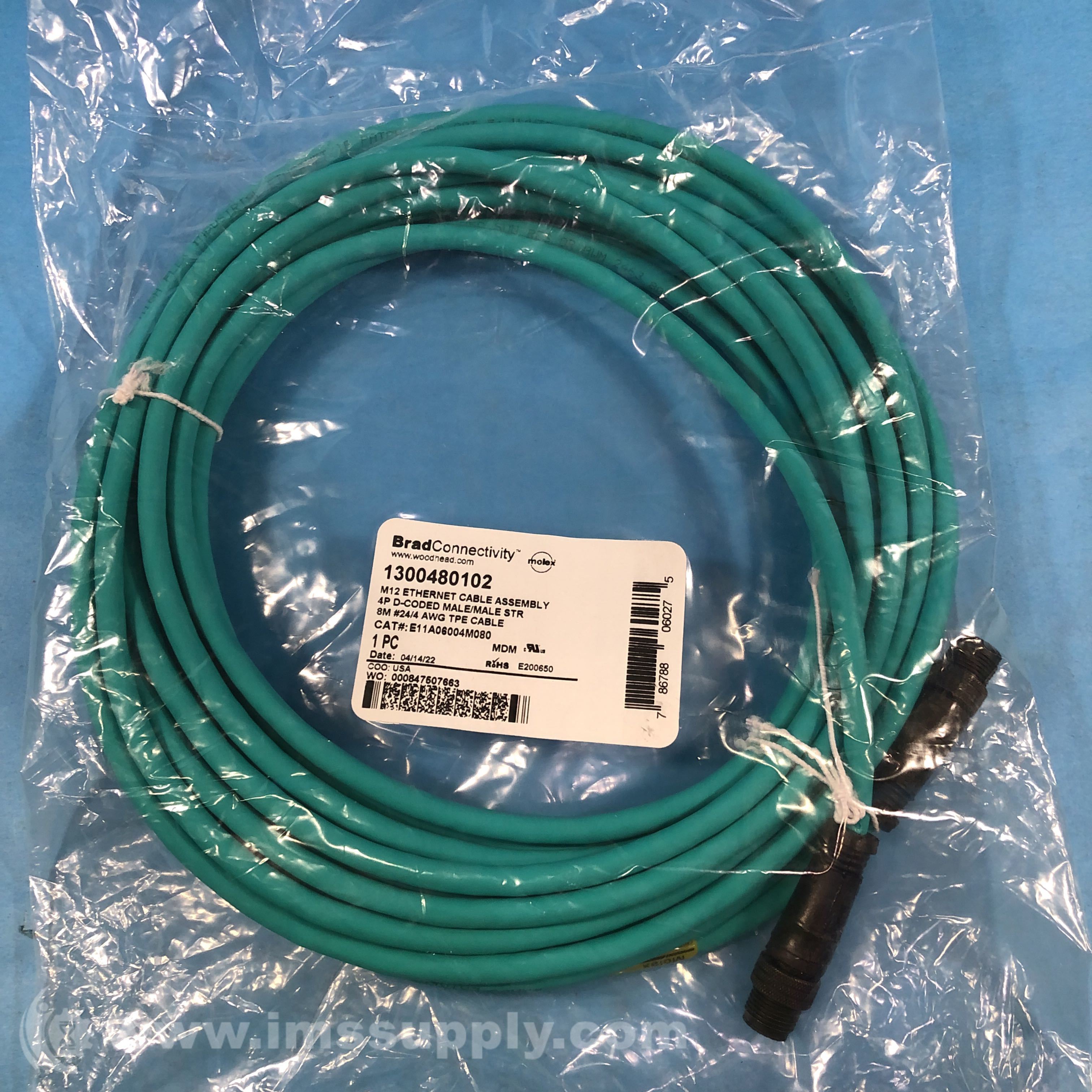 Molex 1300480102 Micro-Change (M12) Double-Ended Cordset, 4 Poles - IMS ...