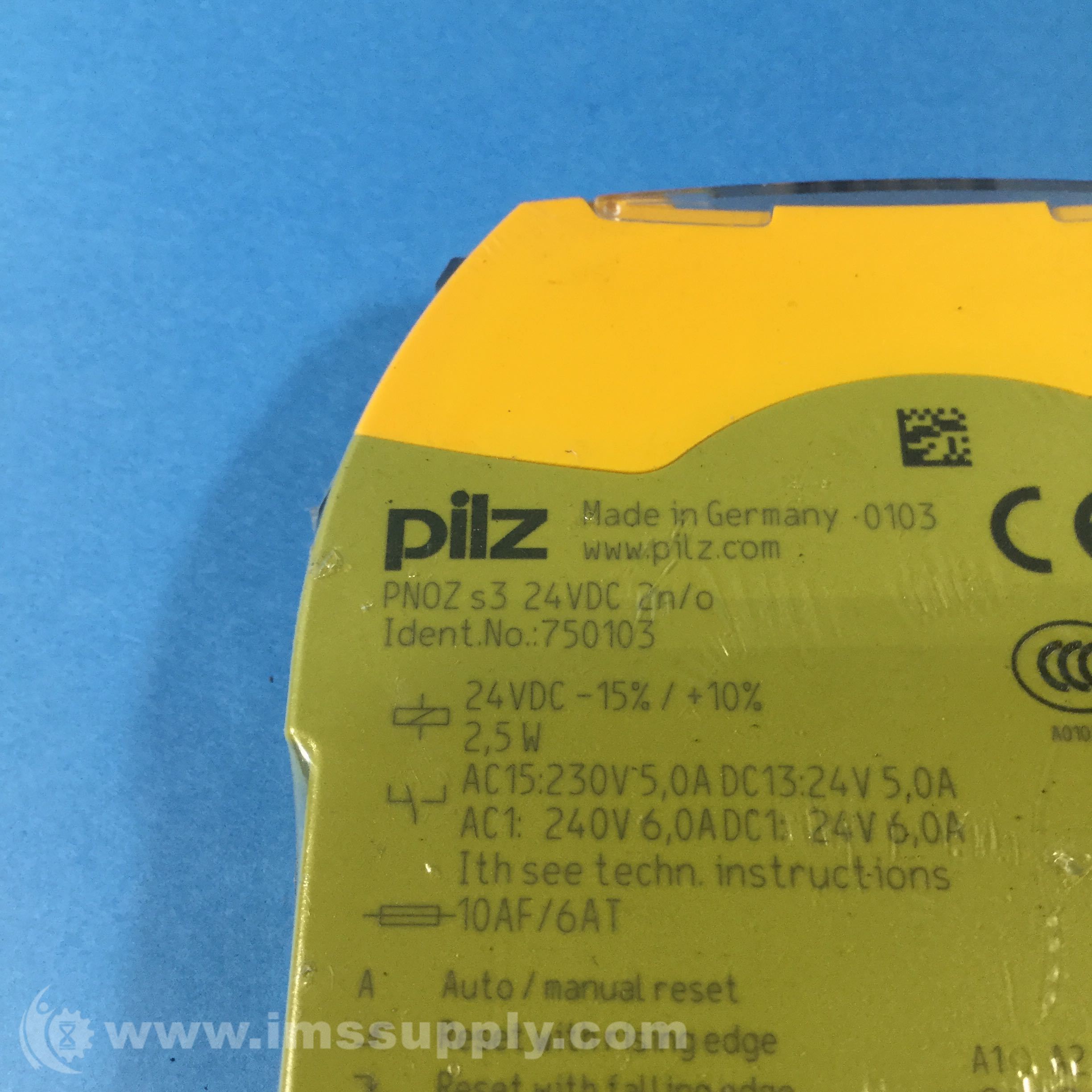 Pilz 750103 Safety Relay, 24VDC COIL, 2xN/O, Sigma, PNOZ s3 - IMS Supply