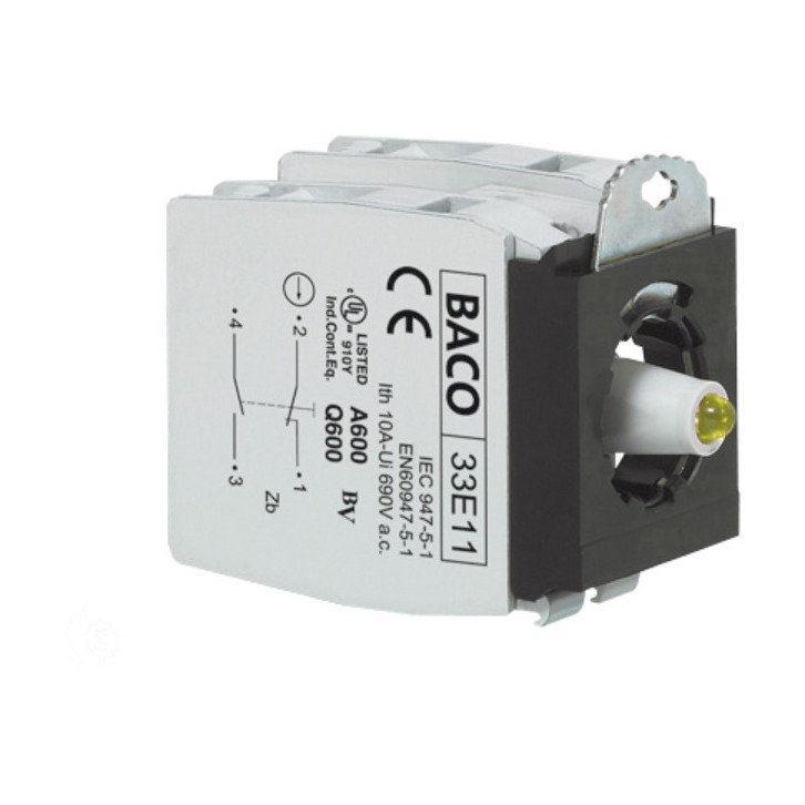 Baco Controls 334EAWH22 2 NO 2 NC (33E11), 230V White LED - IMS Supply