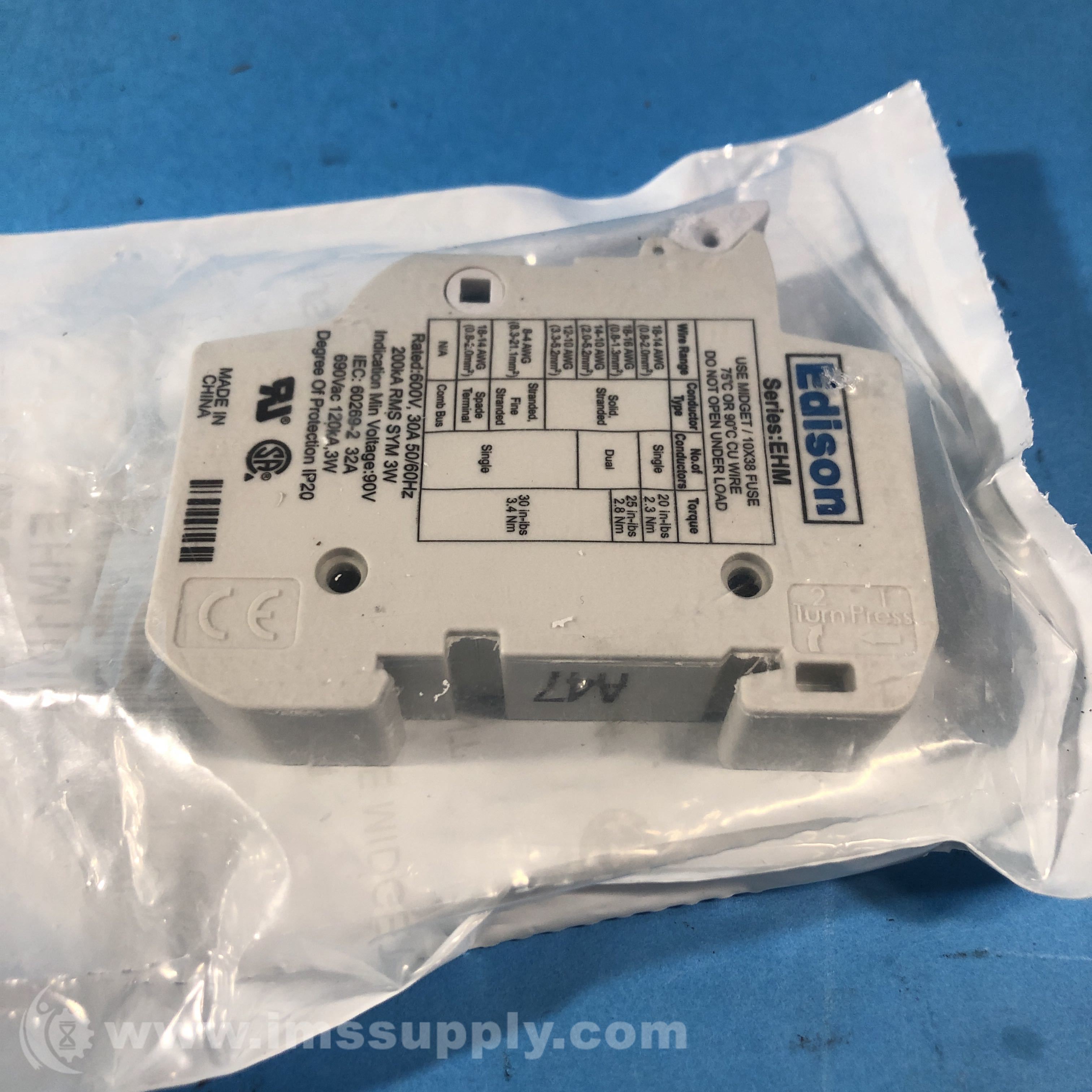 Edison EHM1DIU Fuse Holder 30A 600V 1-Pole - IMS Supply