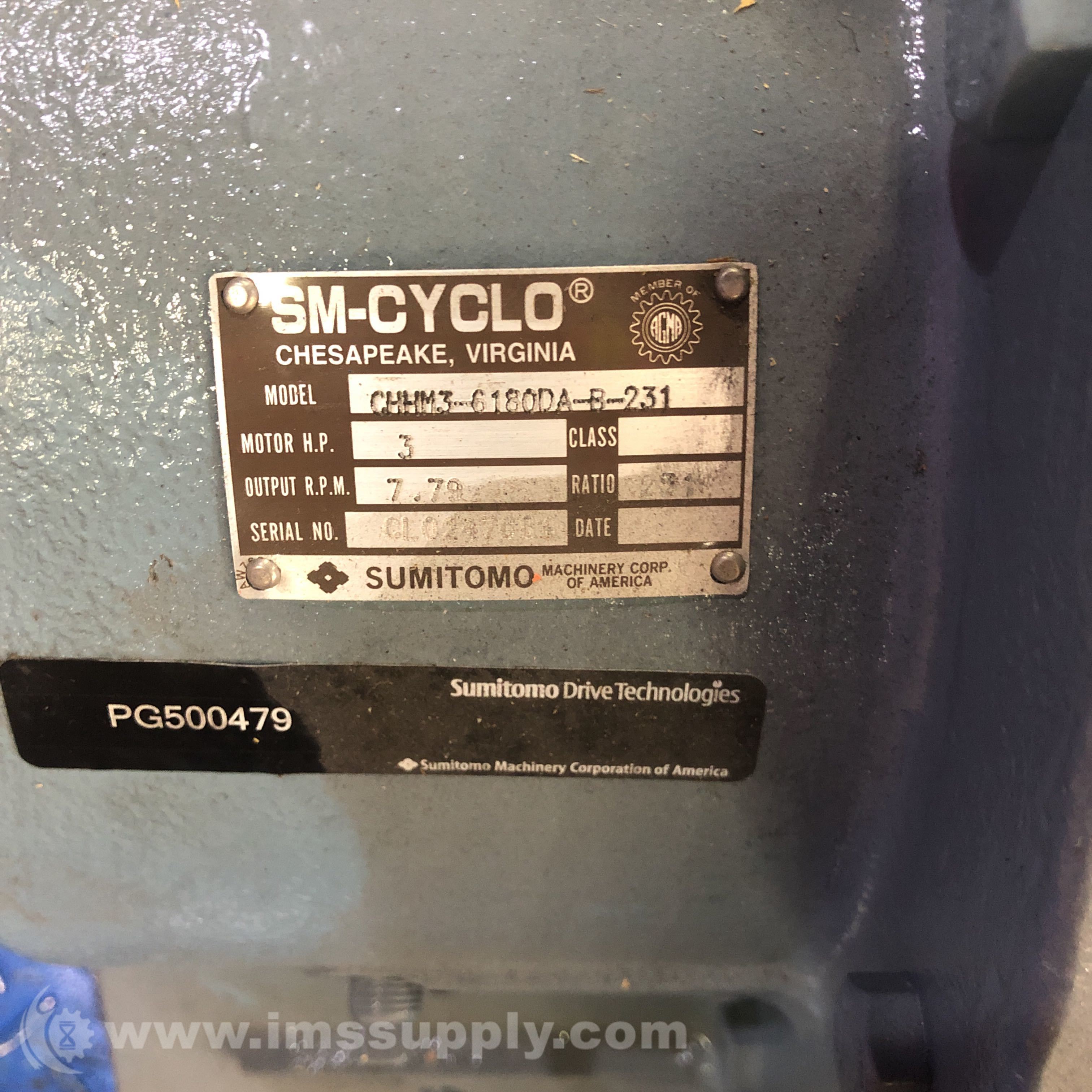 Sumitomo CHHM3-6180DA-B-231 SM-Cylco 3 Phase Induction Motor - IMS Supply