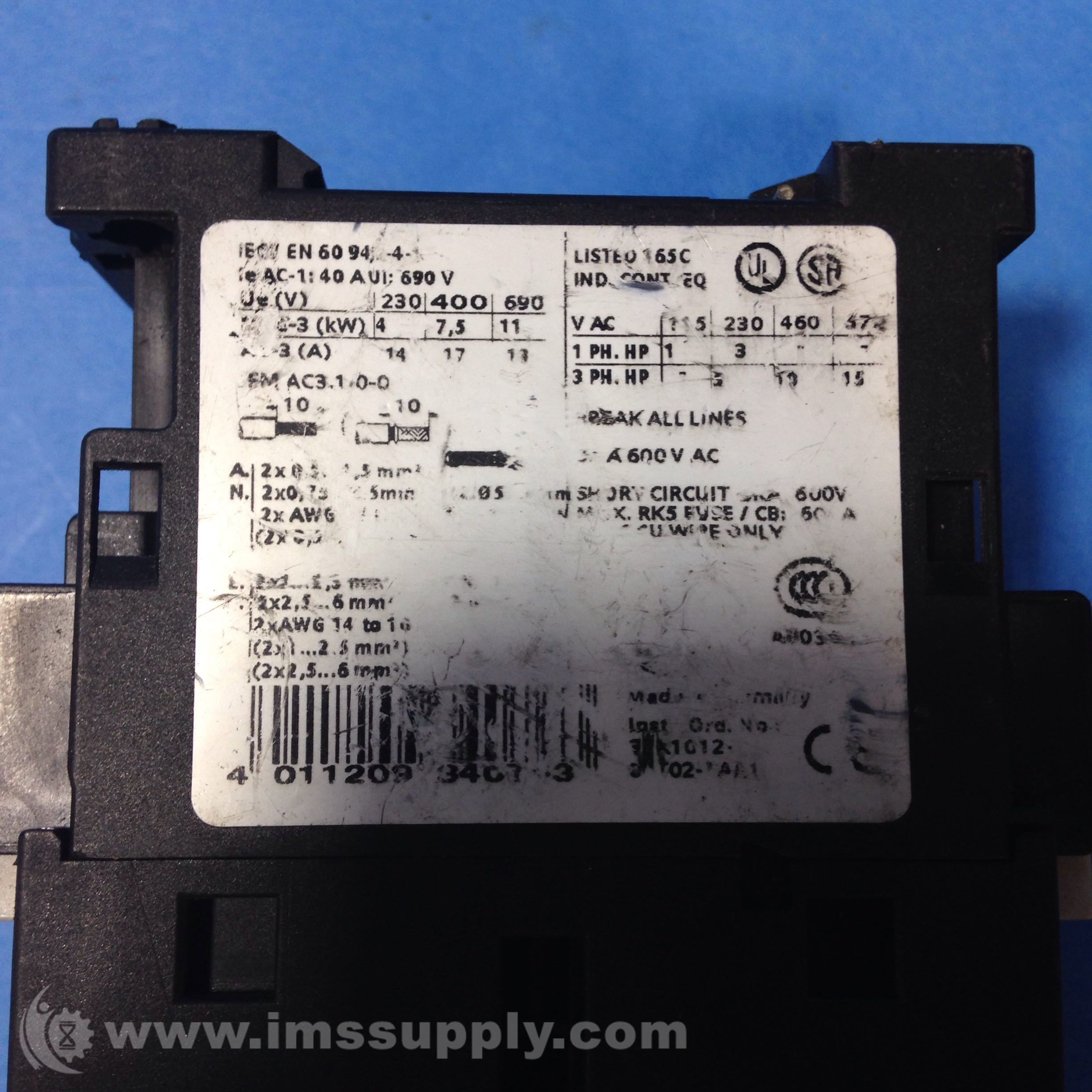 Siemens 3RT1025-1A Contactor - IMS Supply