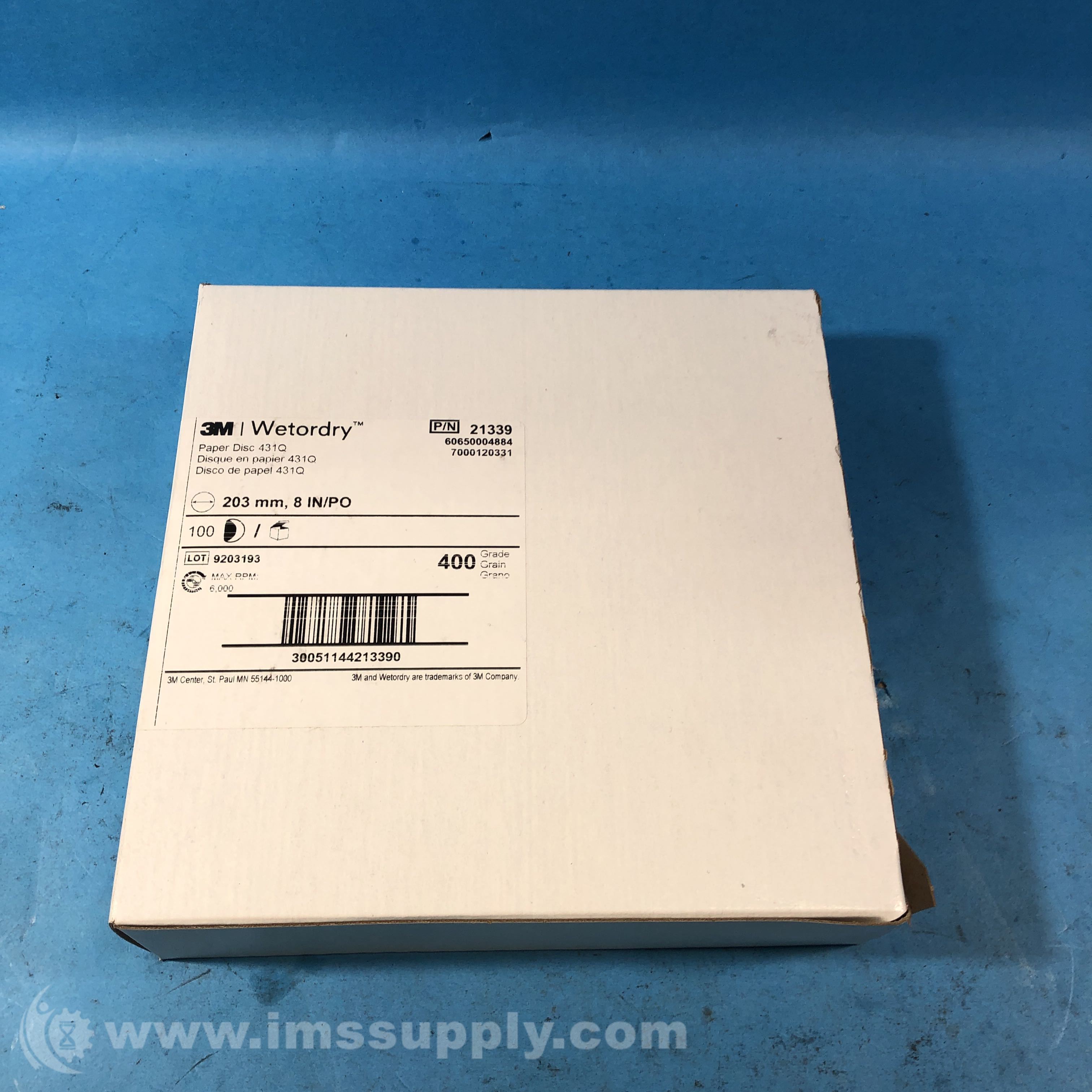 3M 21339 Box of 100 431Q Coated Silicon Carbide PSA Discs - IMS Supply