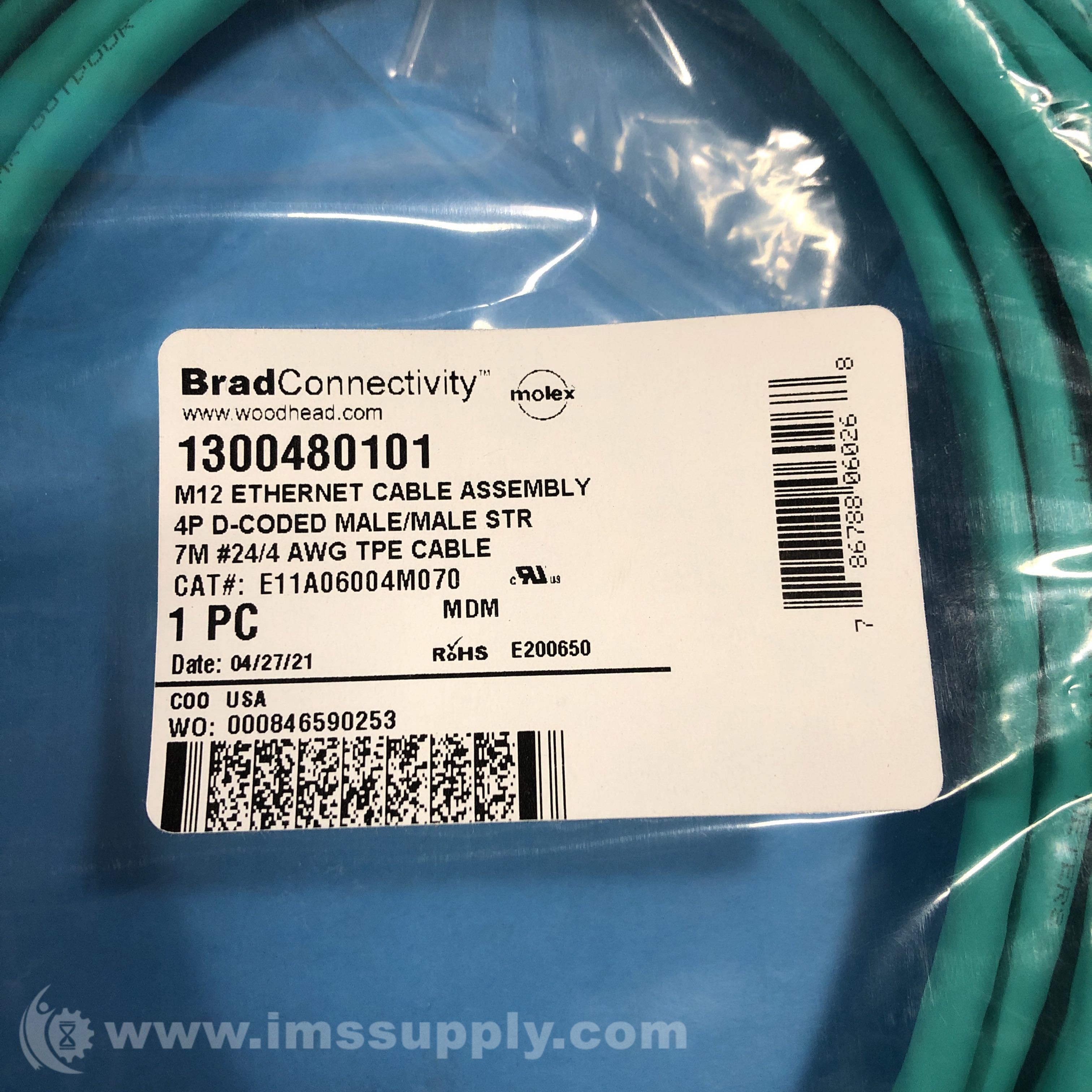 Molex 1300480101 Micro-Change (M12) Double-Ended Cordset, 4 Poles - IMS ...