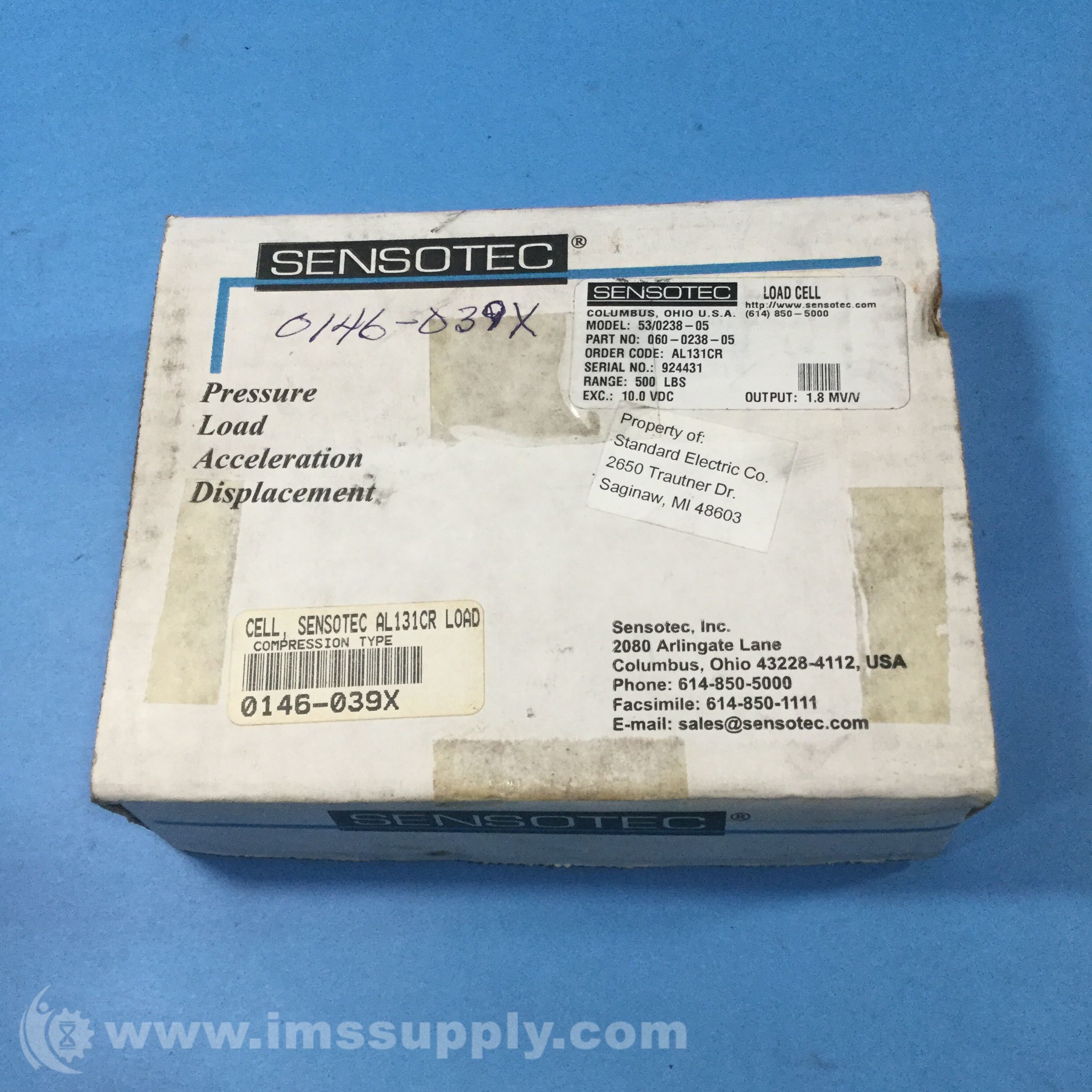 Sensotec 060-0238-05 Sensor Force Load Cell 500lbs - IMS Supply