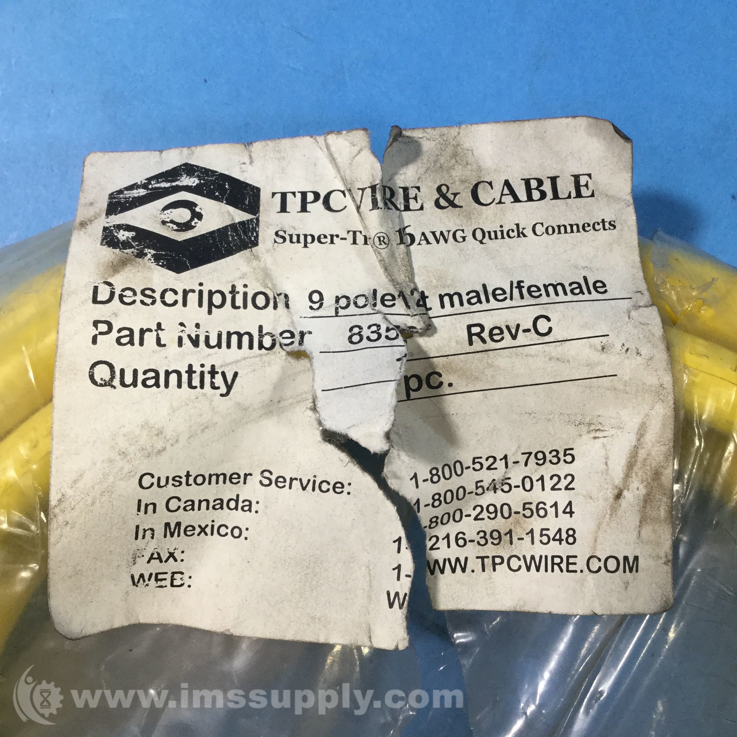 Tpc Wire & Cable 83591 Quick Connector Cable, 12 ft Cable - IMS Supply