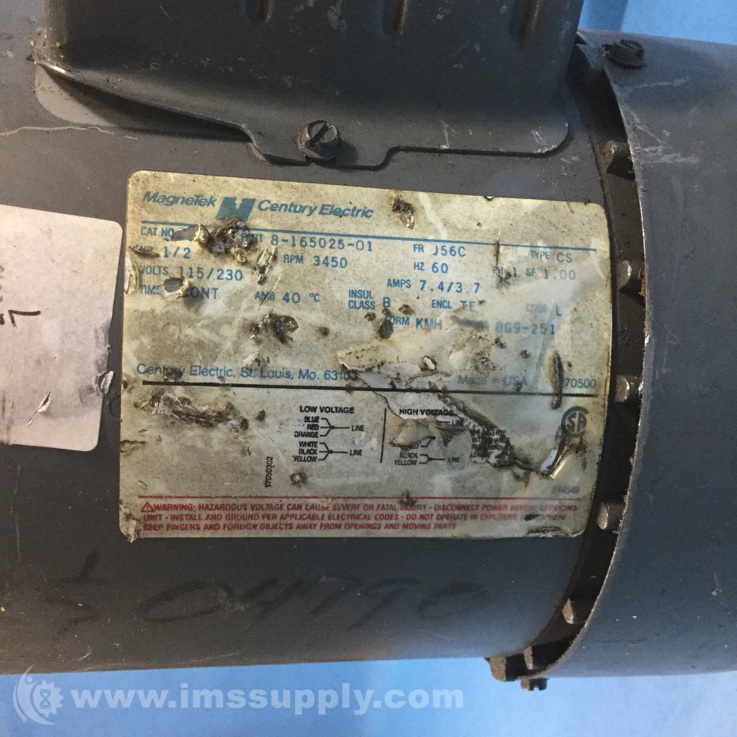 Century Electric Motors 8-165025-01 1/2HP J56C Frame Motor - IMS Supply