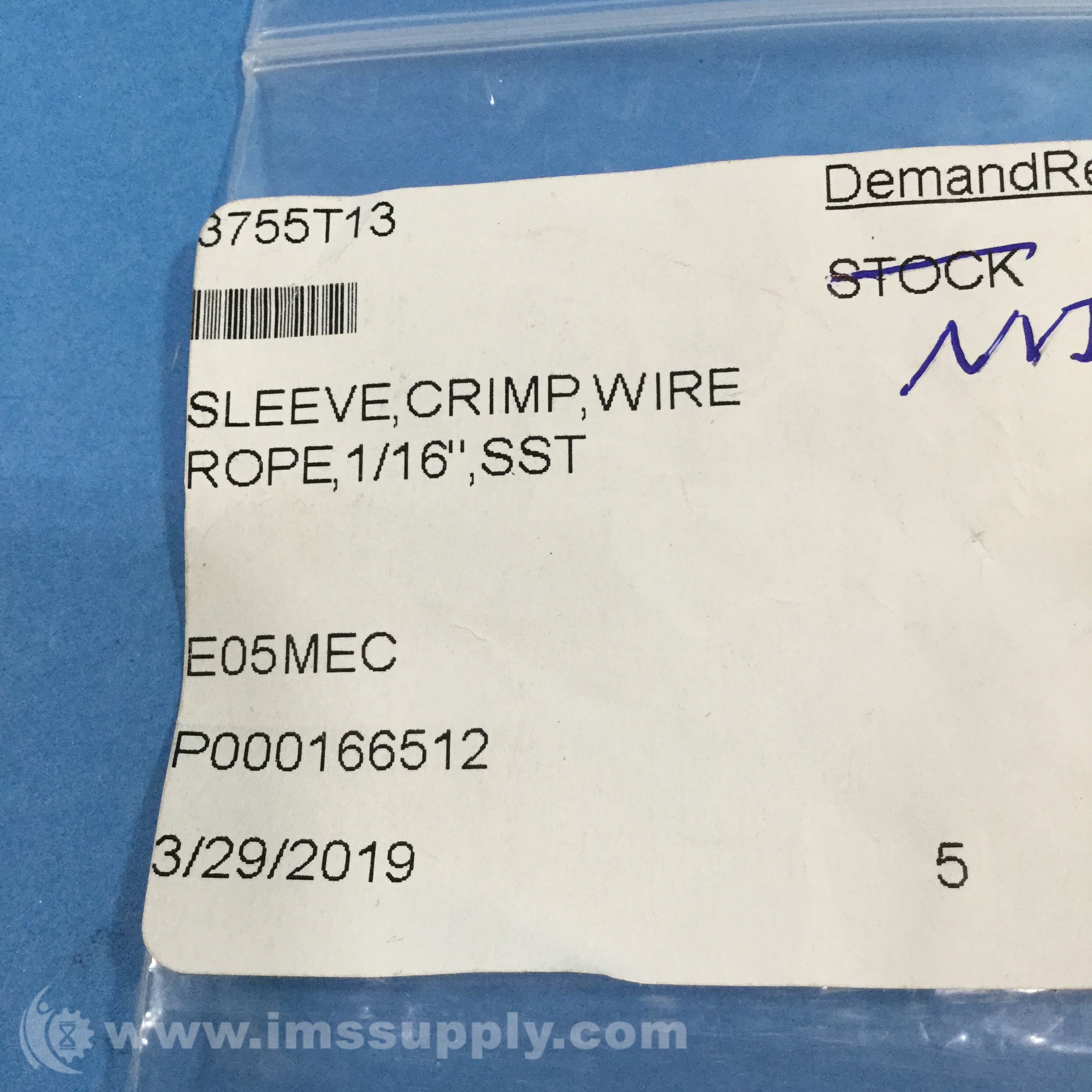 McMaster-Carr 3755T13 Wire Rope Compression Sleeves, Bag of 5 - IMS Supply