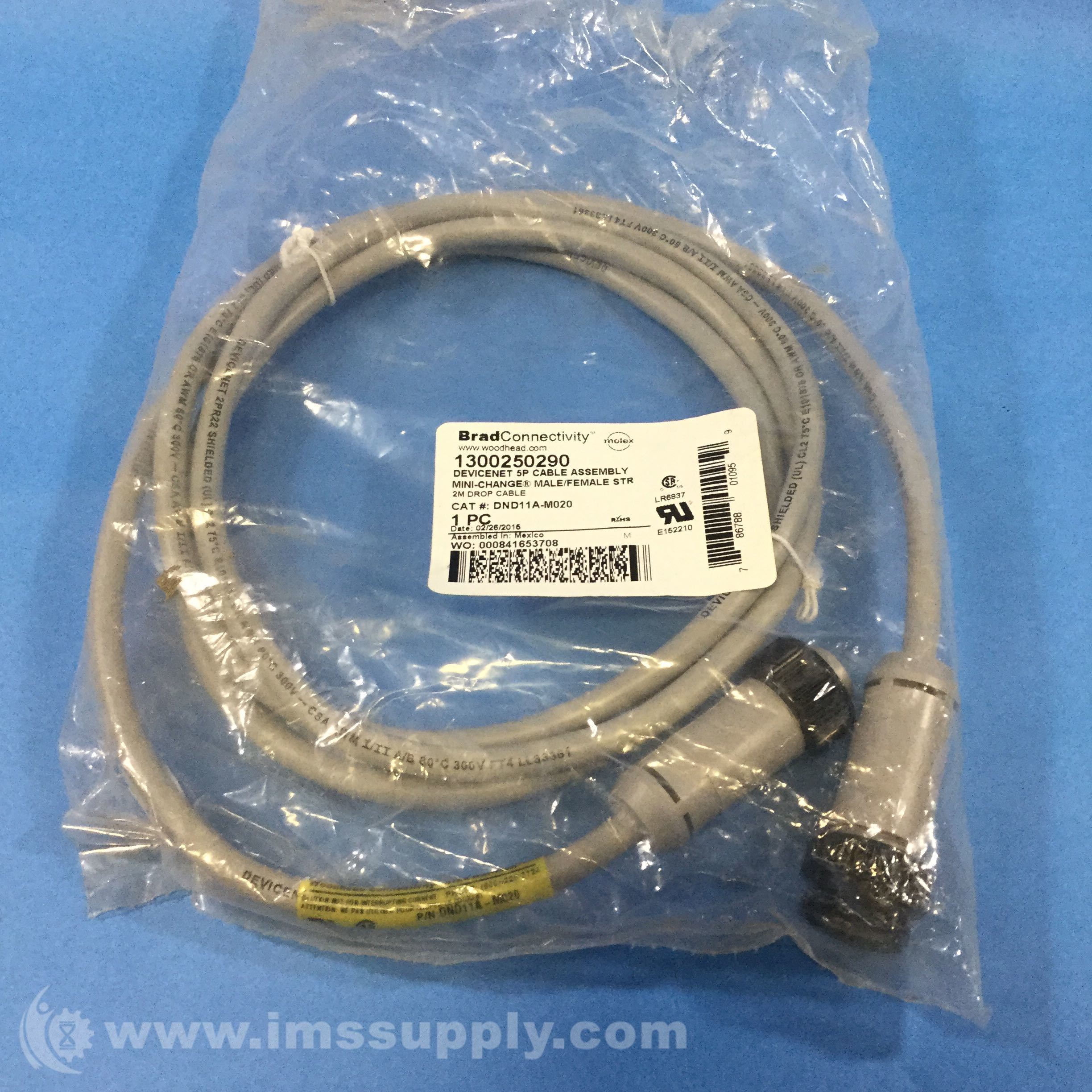 Brad Harrison DND11A-M020 DeviceNet, 5P Cable Assembly - IMS Supply