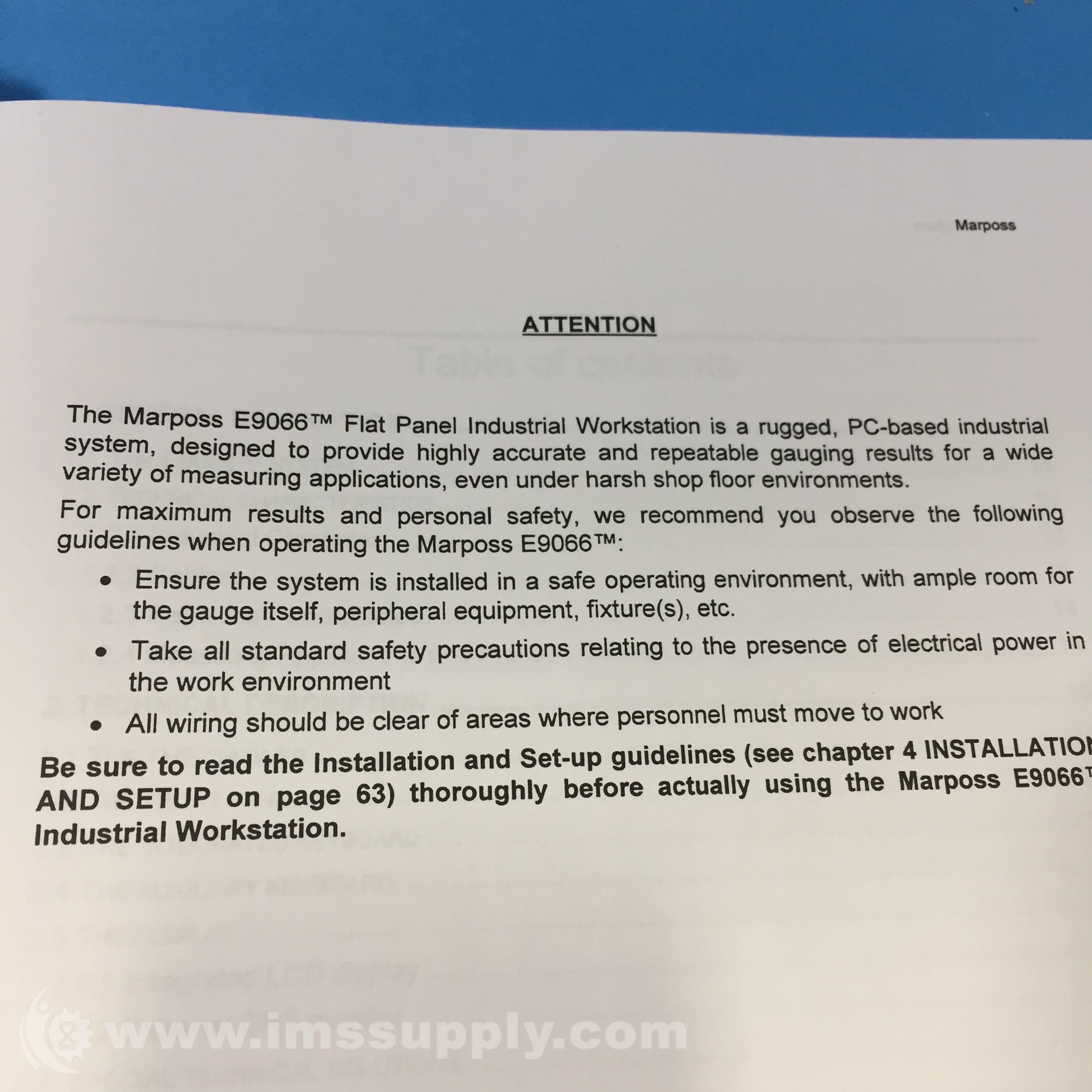 Marposs D2660002UG Manual, Flat Panel Industrial Workstation - IMS Supply