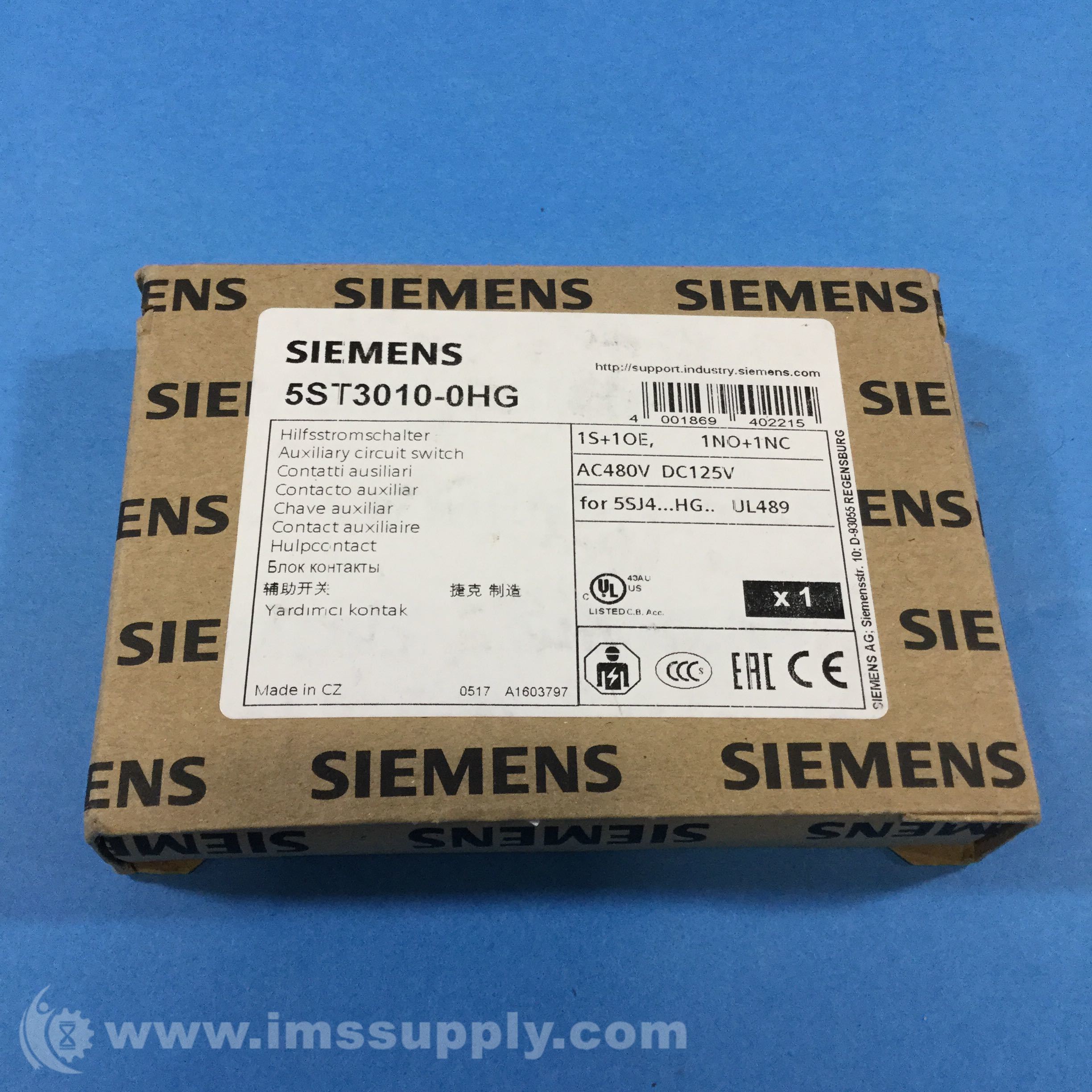 Siemens 5ST3010-0HG Auxiliary Current Switch, 1 NO+1 NC AC480V - IMS Supply