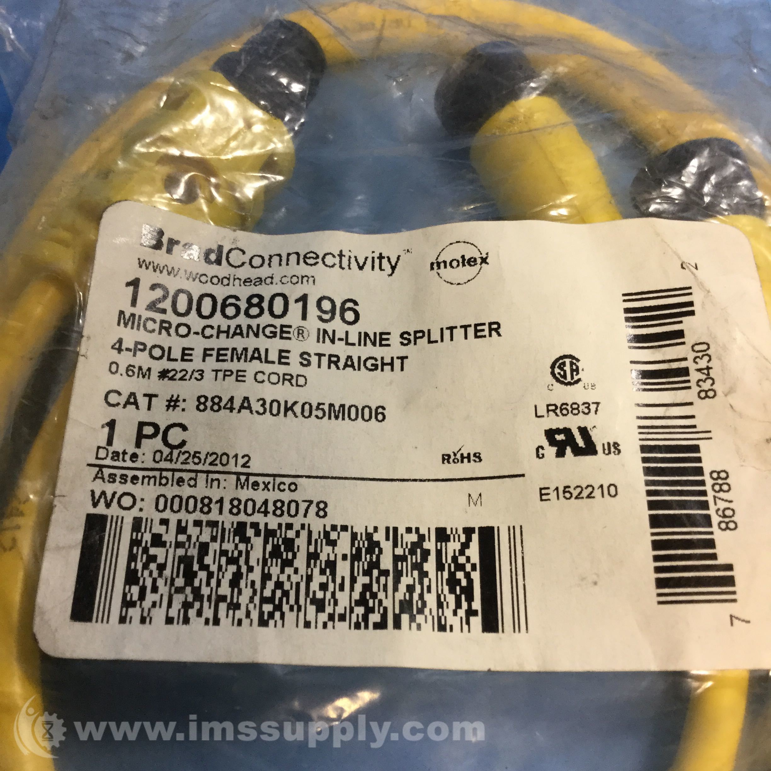 Woodhead 884A30K05MM006 Splitter 4-Pole Female Straight - IMS Supply