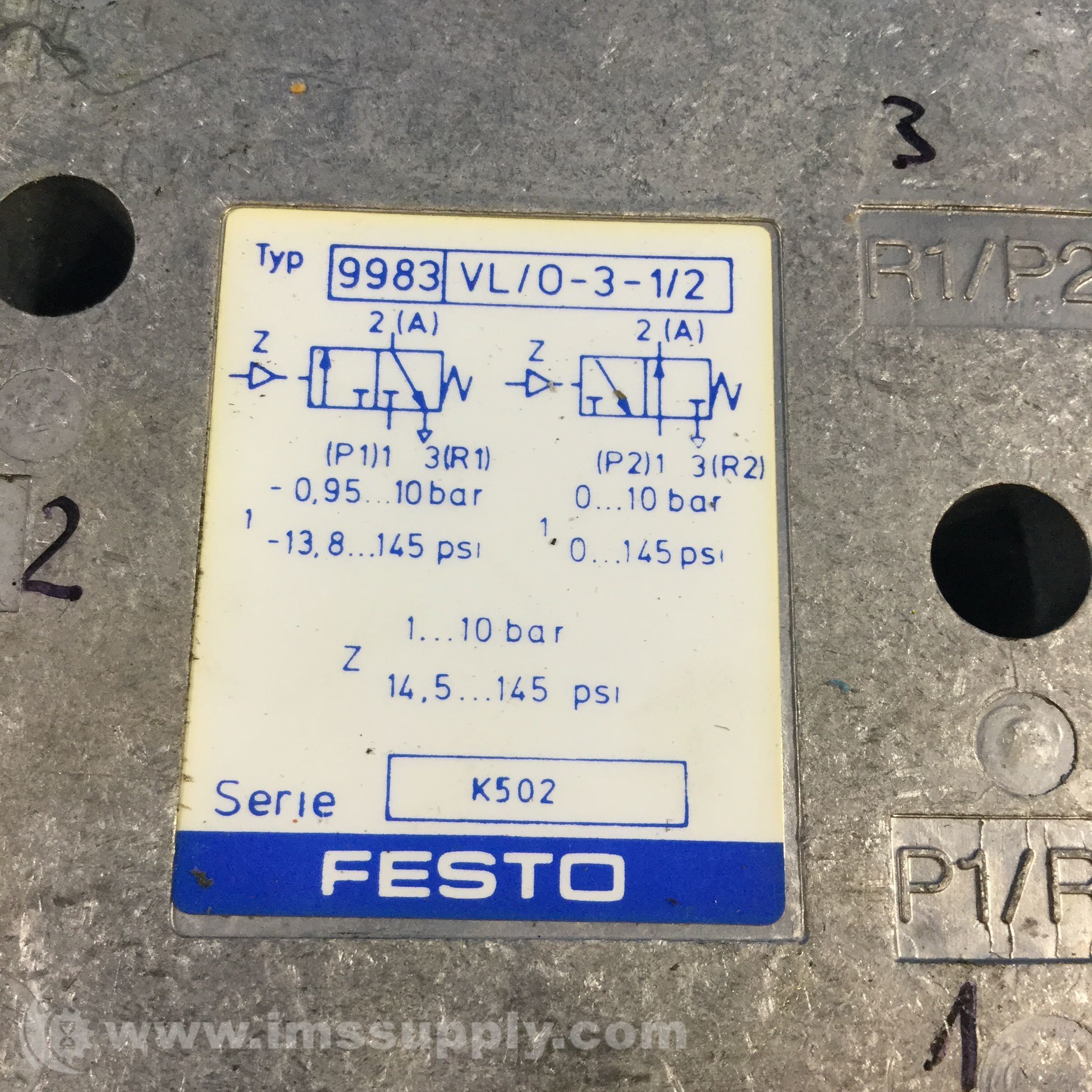 Festo 9983 Pneumatic Valve - IMS Supply