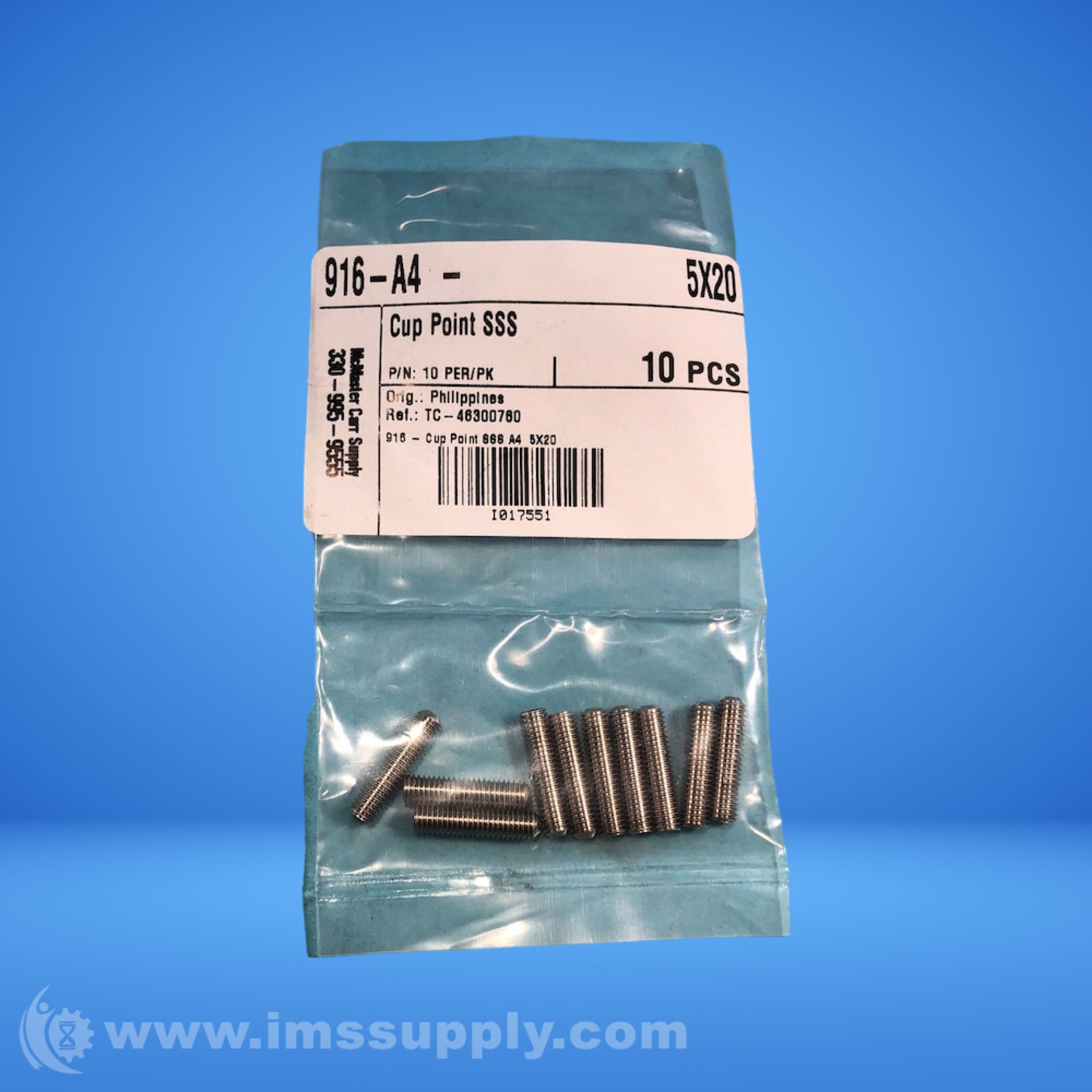 McMaster-Carr 916-A4 5x20 Set Screws Pack of 10 - IMS Supply
