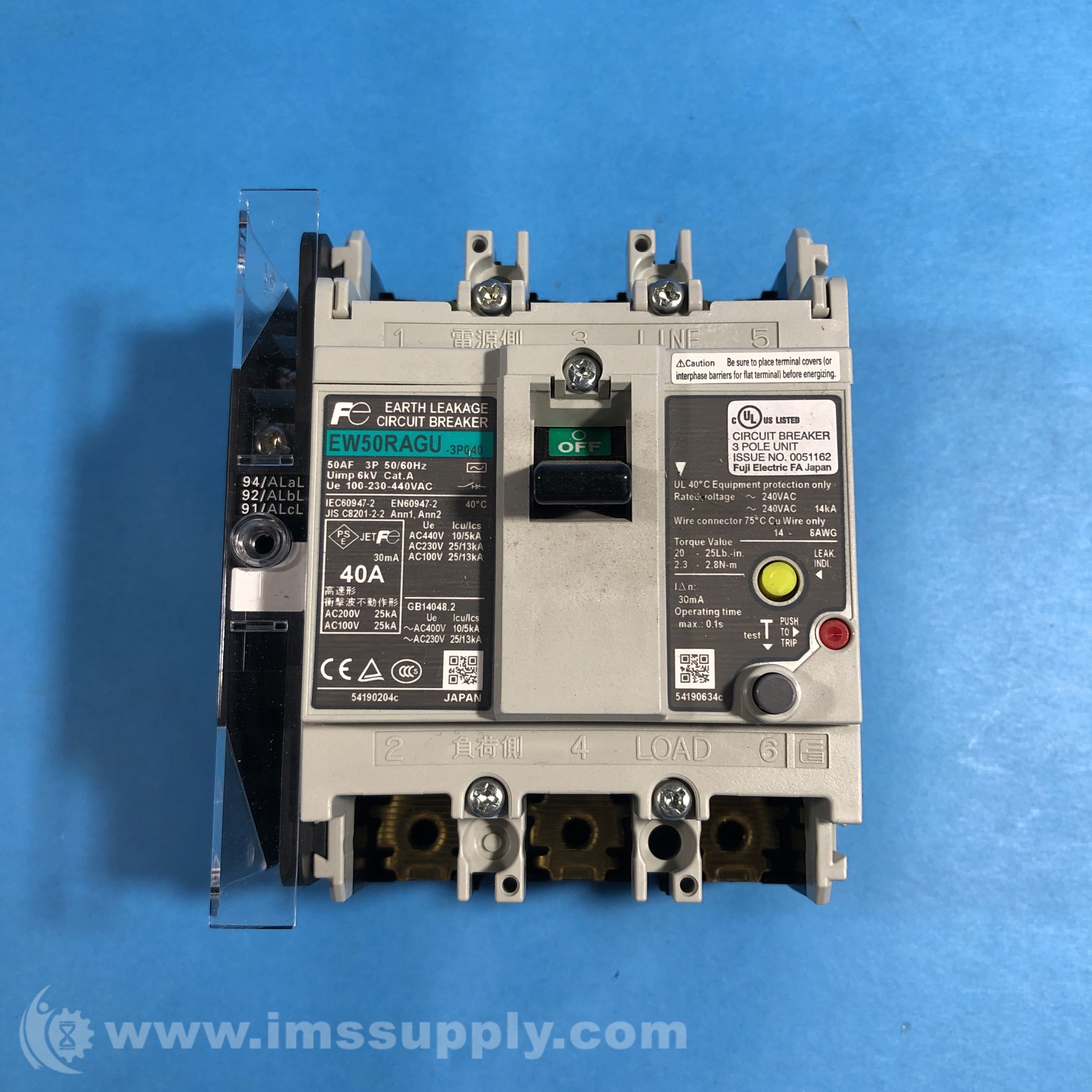 Fuji Electric EW50RAGU-3P40A Earth Leakage Circuit Breaker - IMS Supply