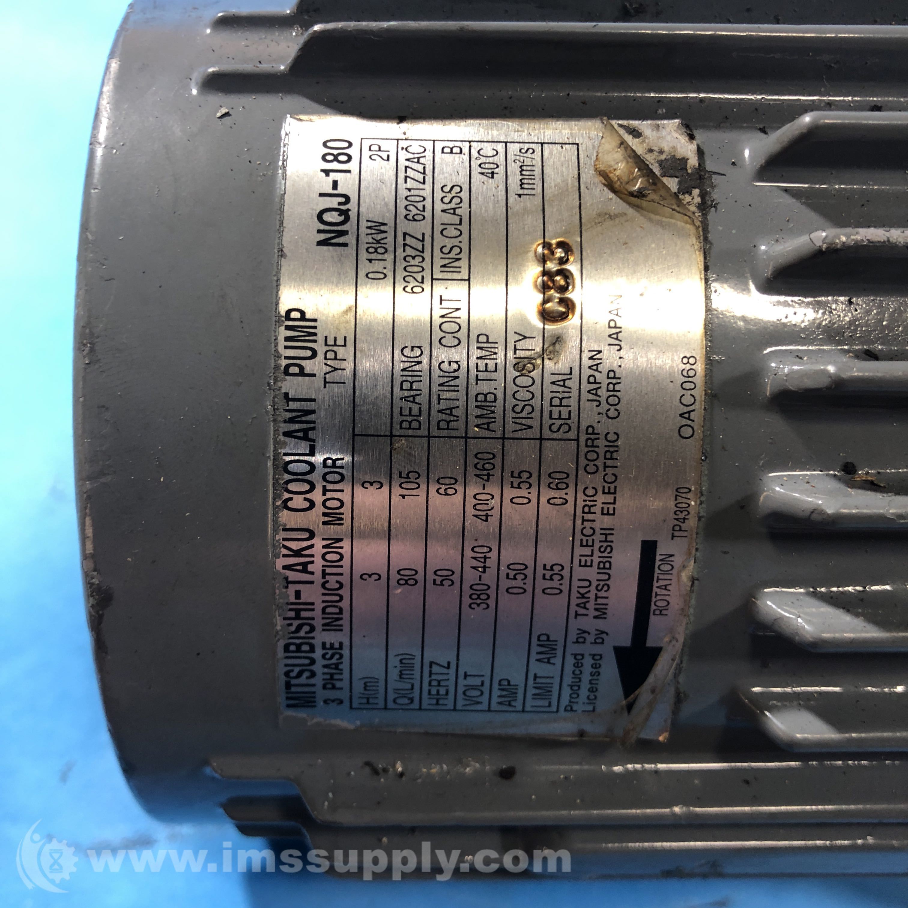 Mitsubishi NQJ-180 Coolant Pump 3 Phase Induction Motor - IMS Supply