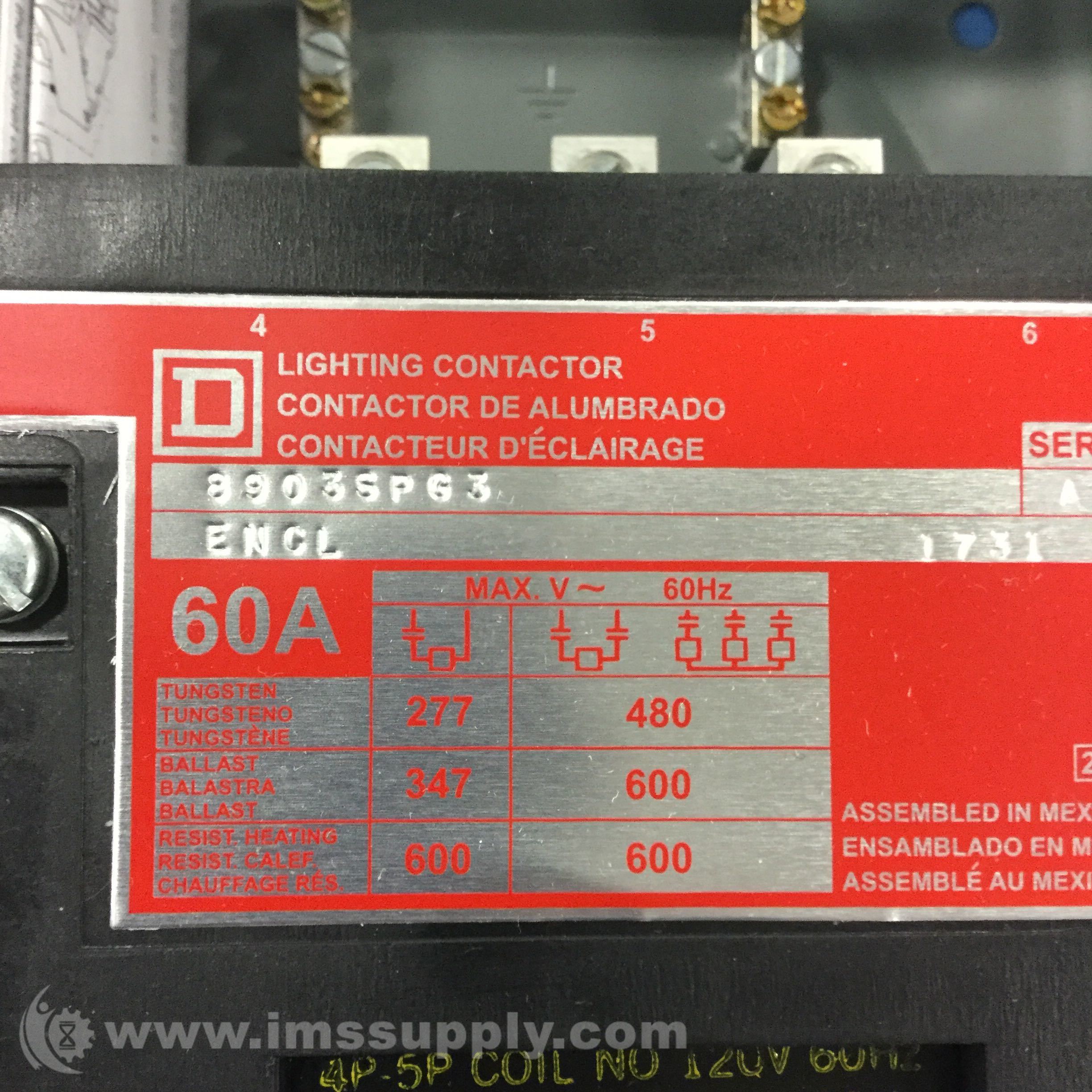 Square D 8903SPG3V02 Lighting Contactor 600VAC 60AMP NEMA - IMS Supply