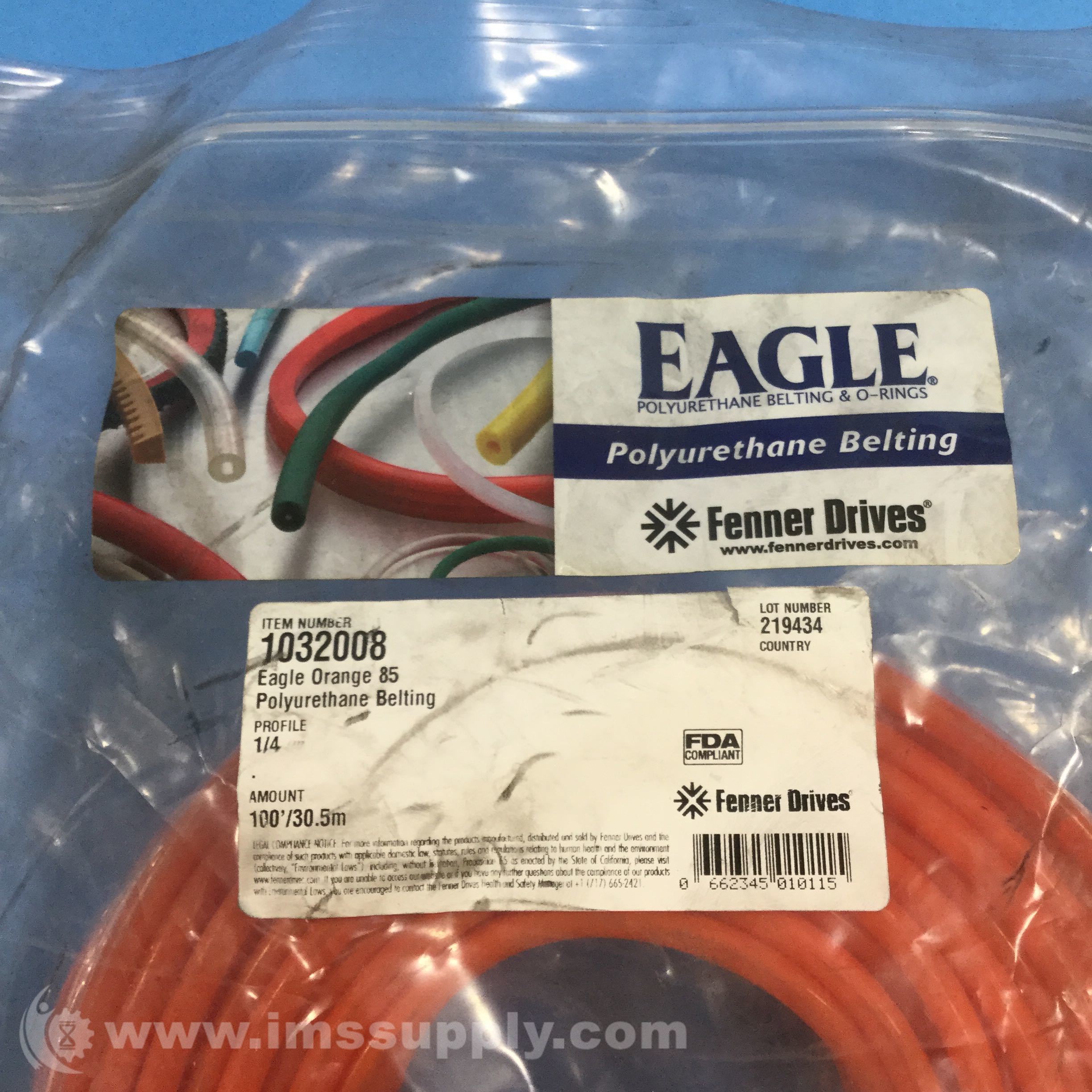 Eagle Polyurethane Belting 1032008 Orange Round Belt, 100 FT - IMS Supply