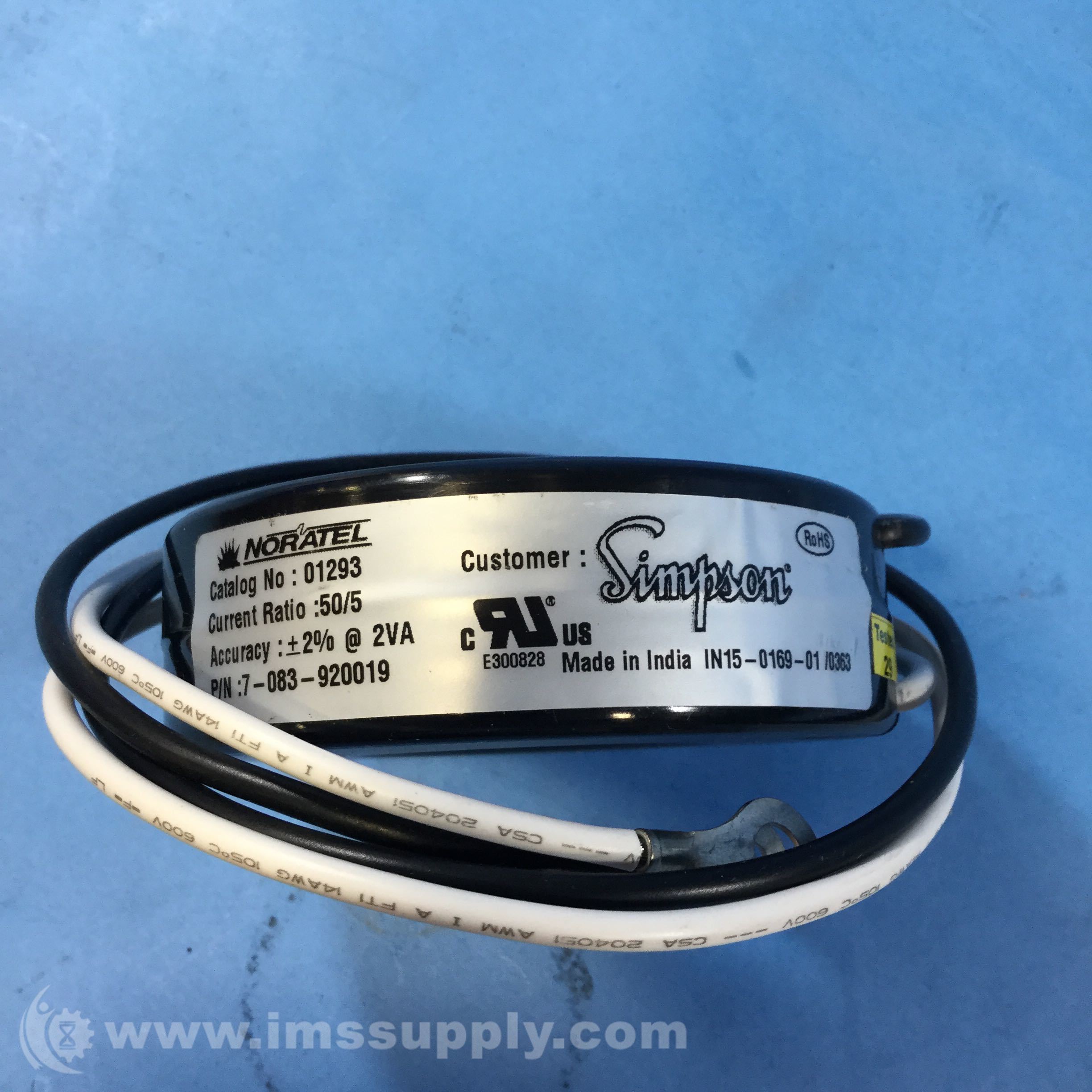 Simpson 01293 Current Transformer, Donut, 10:1, 50 A, 50 Hz - IMS Supply