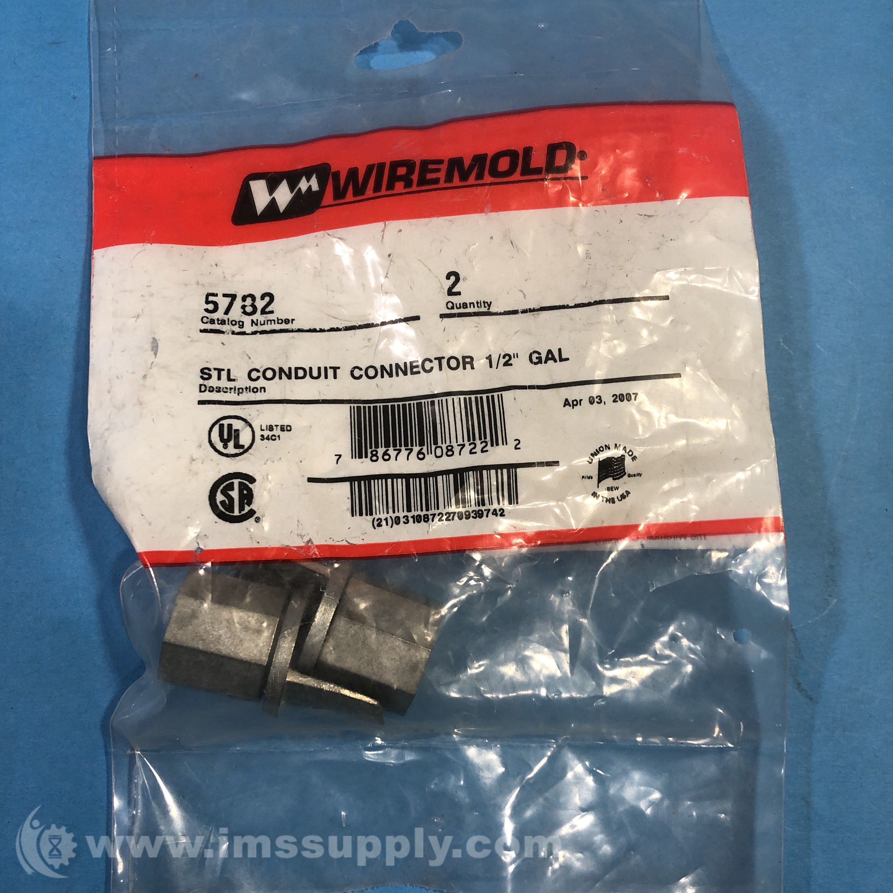Wiremold 5782 Bag of 2 Conduit Connector (Galvanized) Fittings - IMS Supply