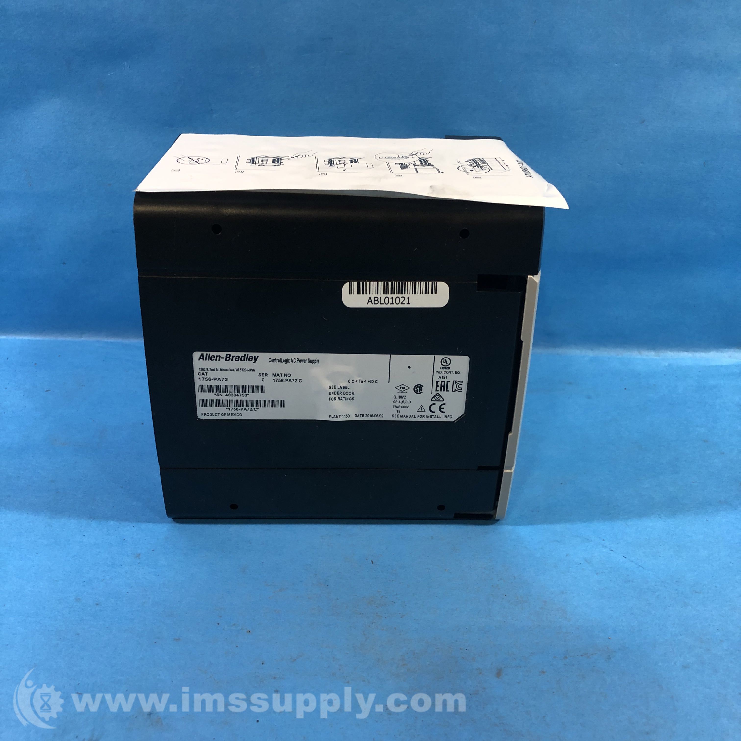 Allen Bradley 1756-PA72 Series C ControlLogix Power Supply - IMS Supply