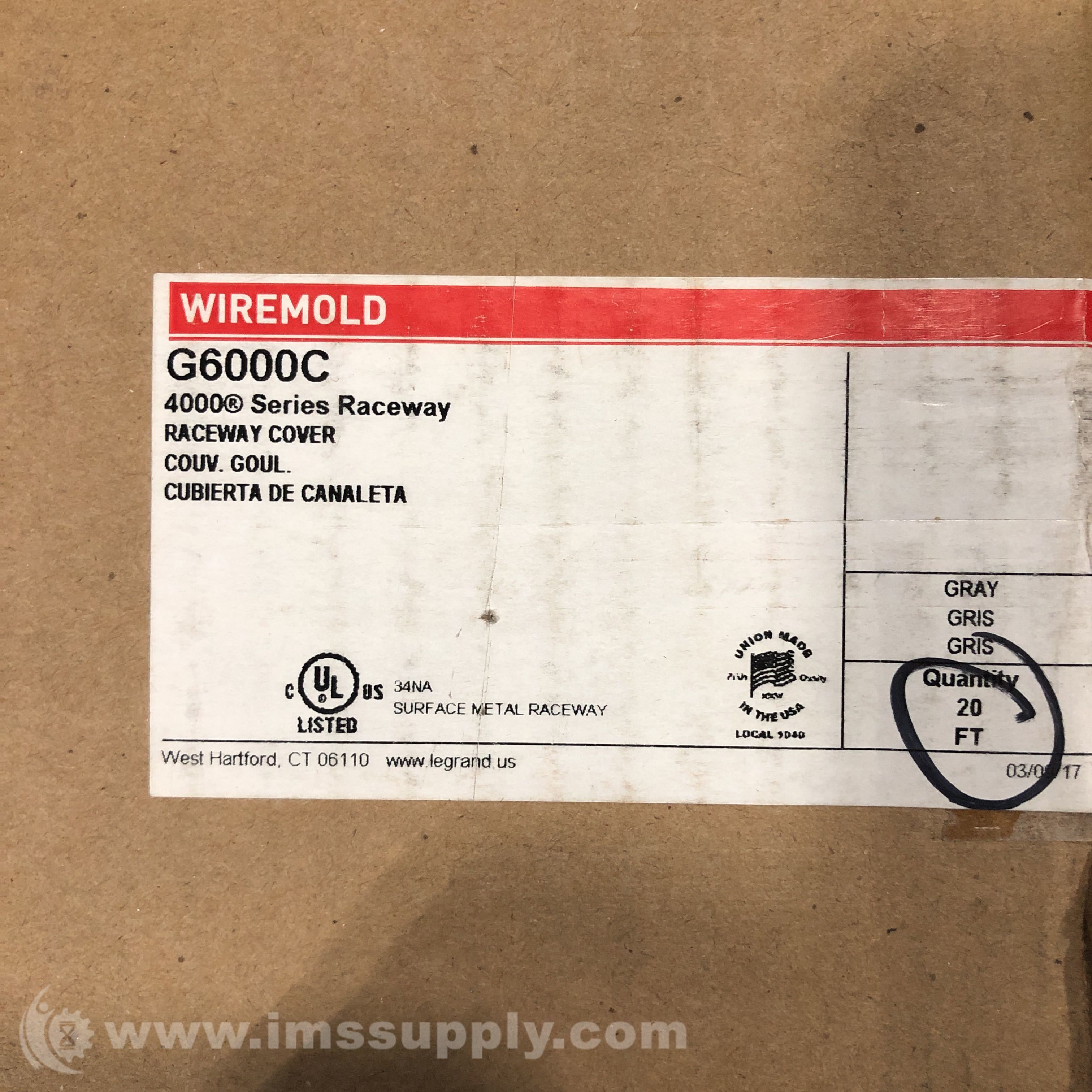 Wiremold G6000C Box of 4 6000 Series Raceway Cover, Gray - IMS Supply