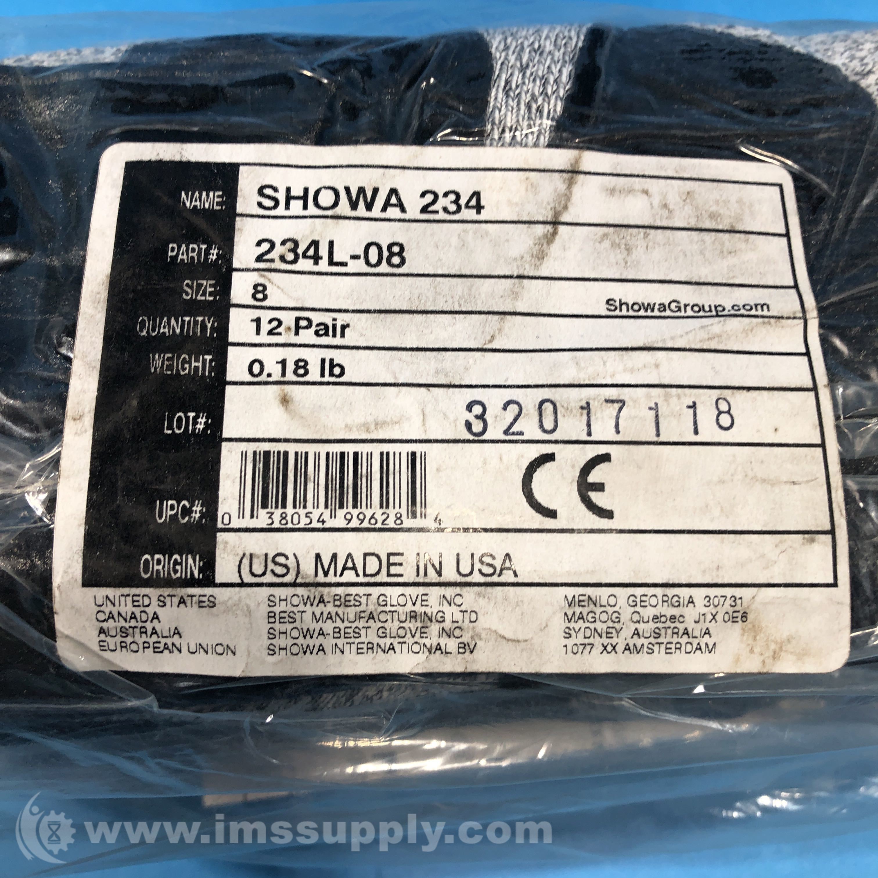 Showa 234L-08 Size 8 Bag of 12 Cut Resistant Gloves - IMS Supply