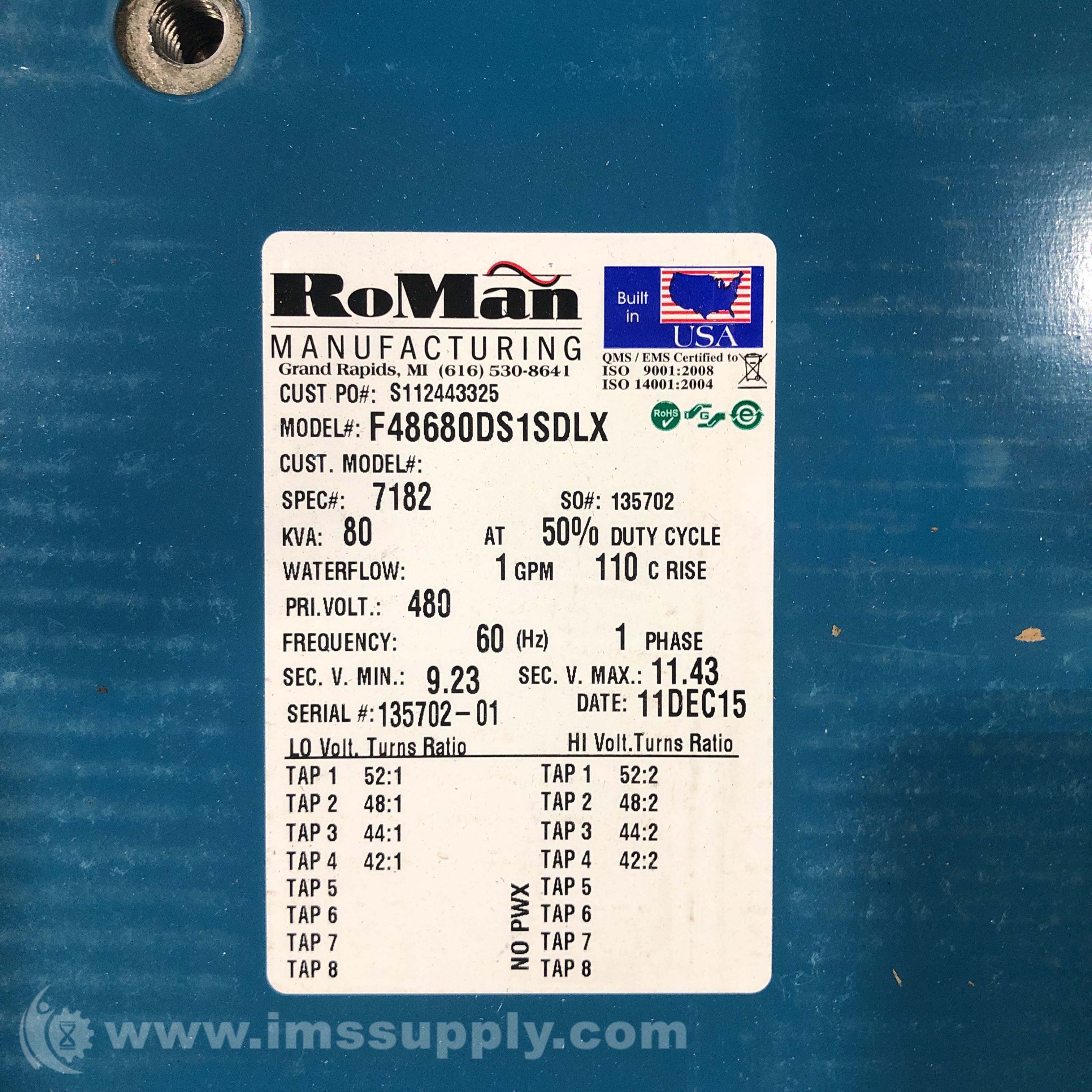 Roman Manufacturing F48680DS1SDLX Fixture Style Transformer - IMS Supply