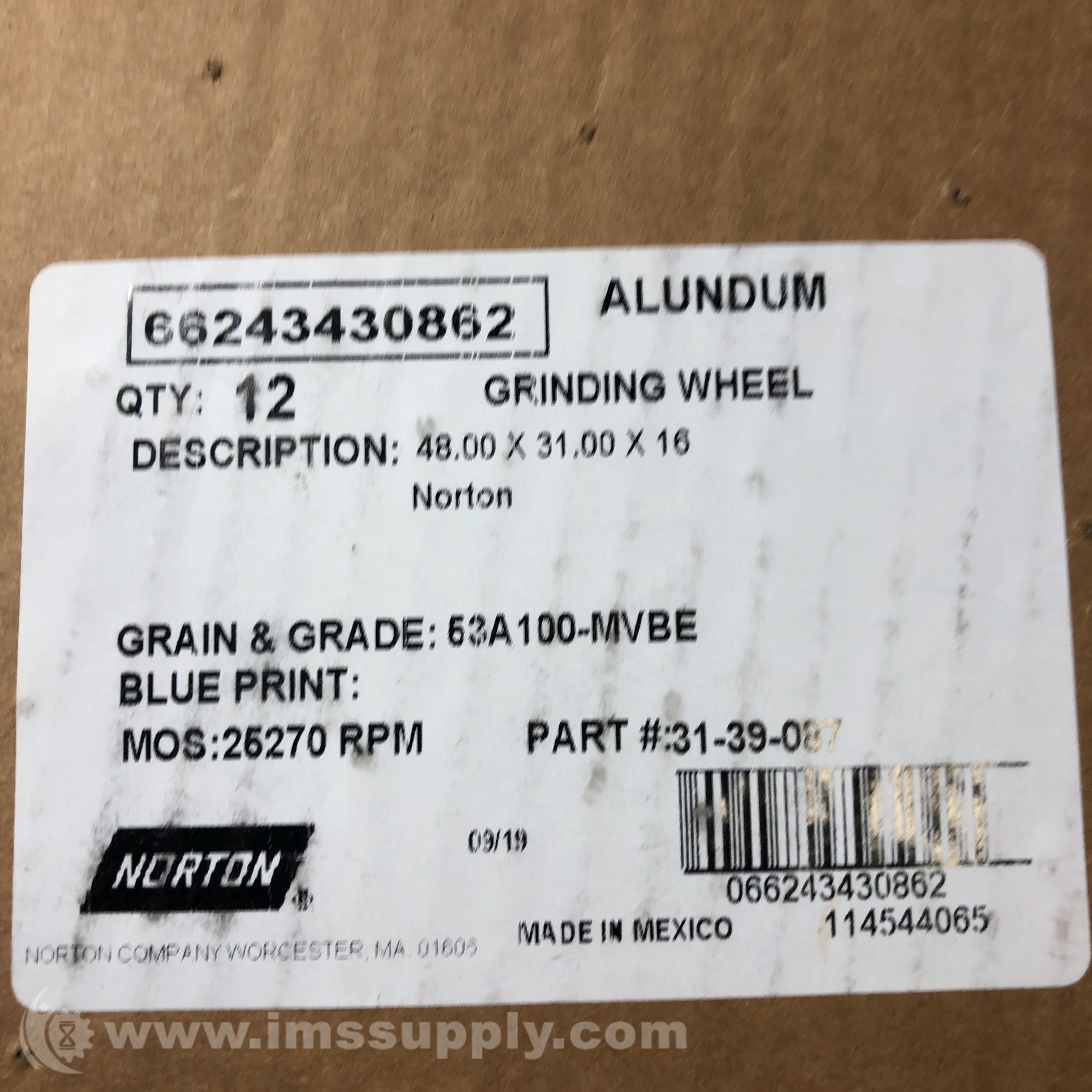 Norton 66243430862 Pack of 12 Internal Grinding Wheel - IMS Supply