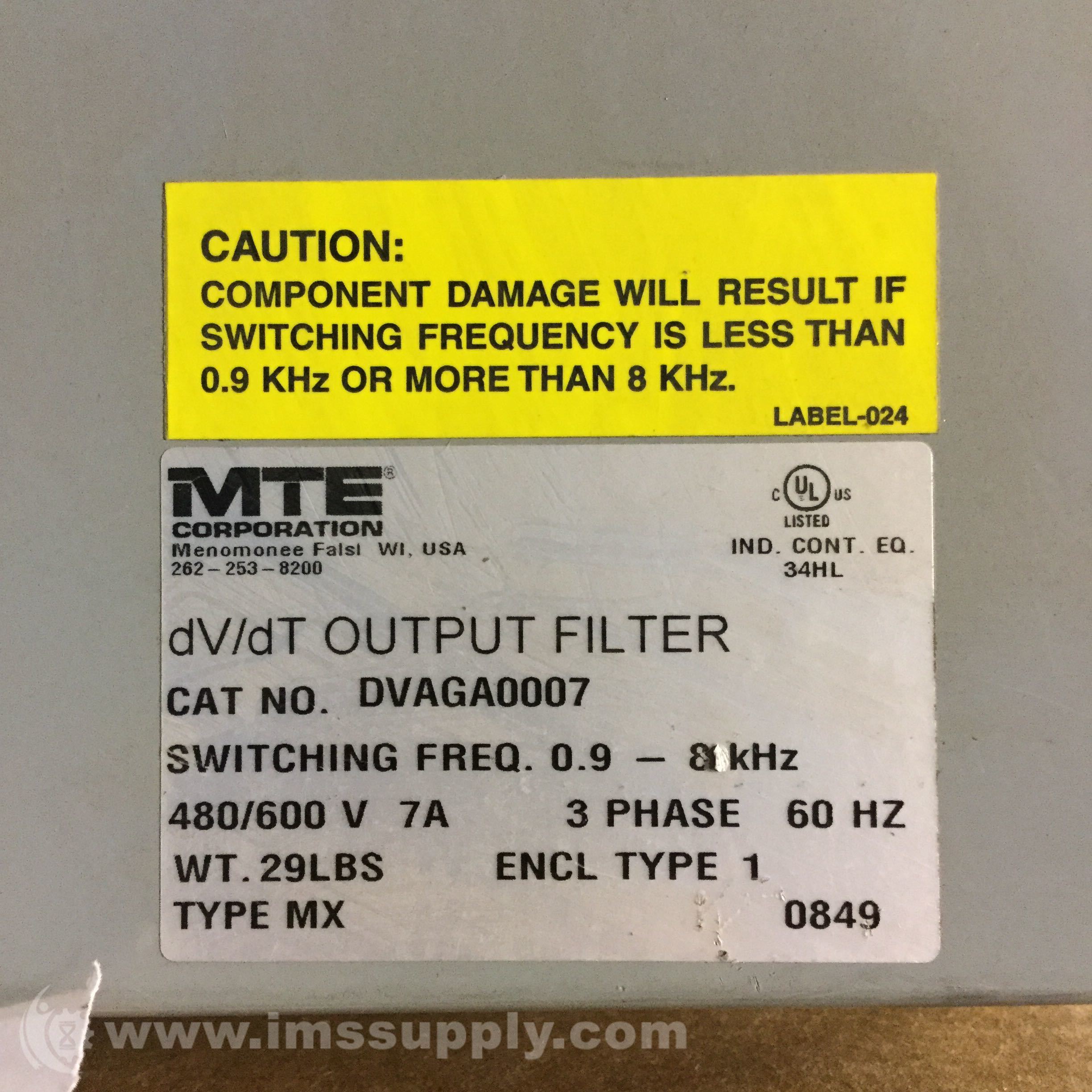 Mte DVAGA0007 DV/DT FILTER, 7A, NEMA1 3HP/480V, 5HP/600V - IMS Supply