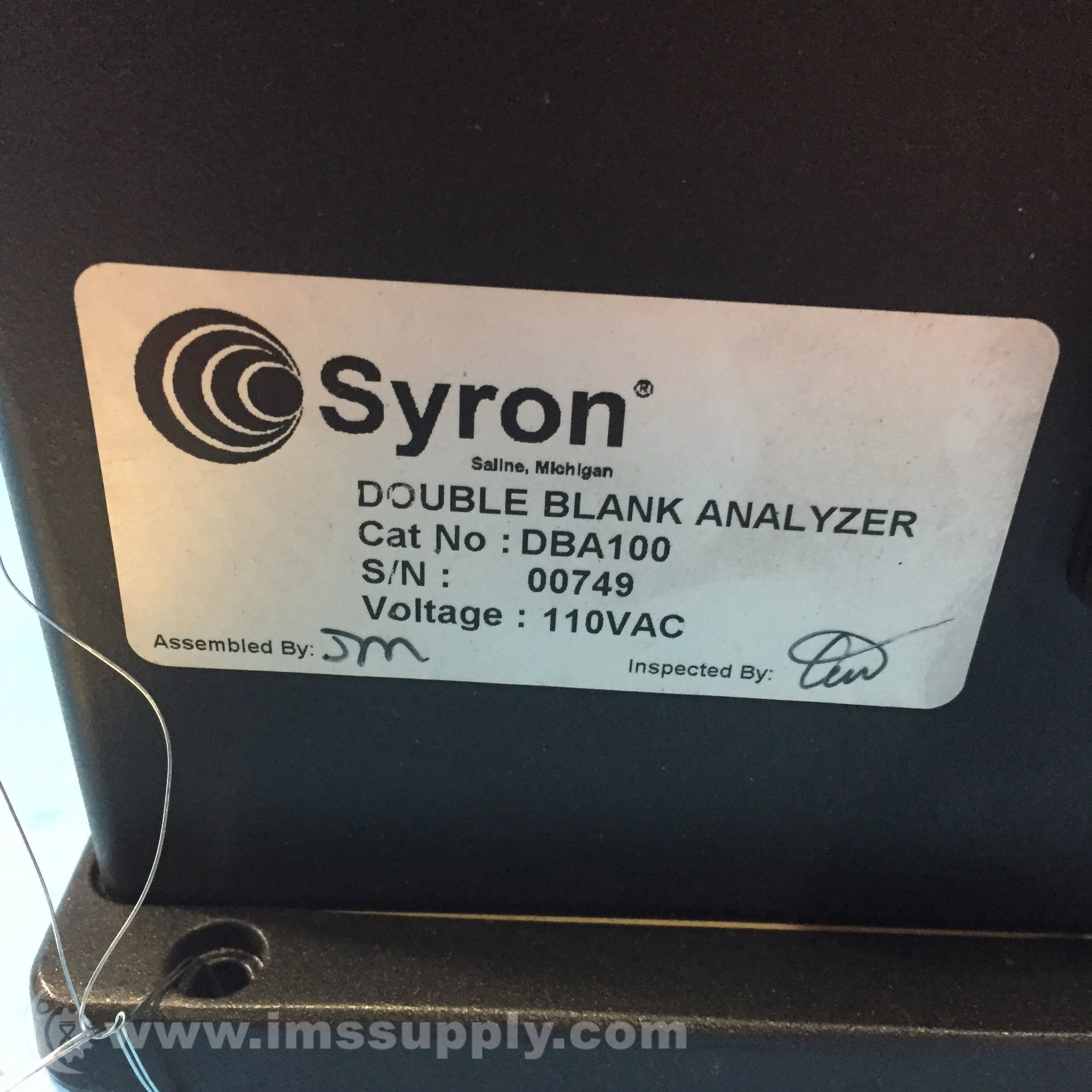 Syron Engineering DBA100 Double Blank Analyzer - IMS Supply