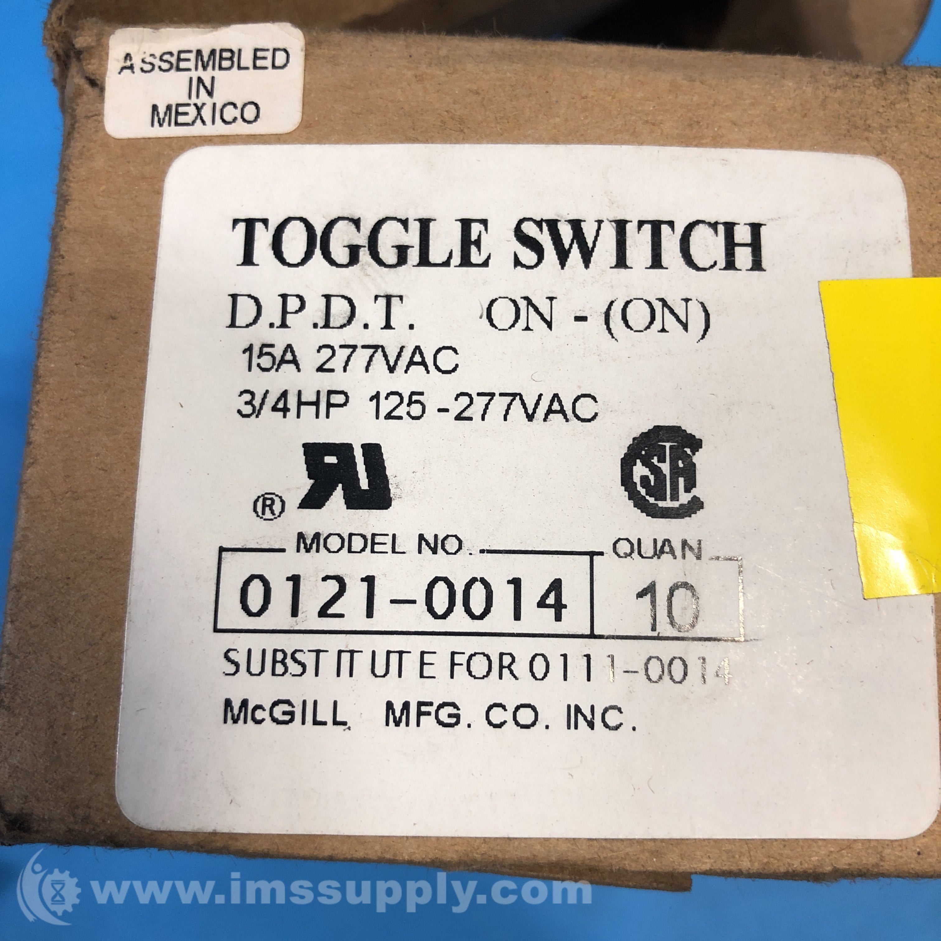 MCGILL MFG 0121-0014 Box of 10 Toggle Switch - IMS Supply