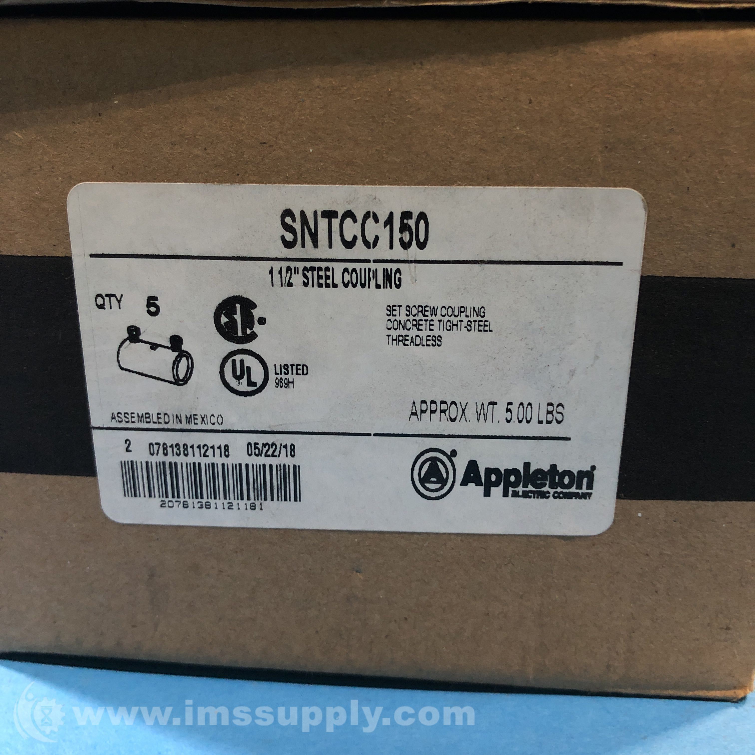Appleton SNTCC150 Threadless Conduit Coupling 1-1/2 Box of 5 - IMS Supply