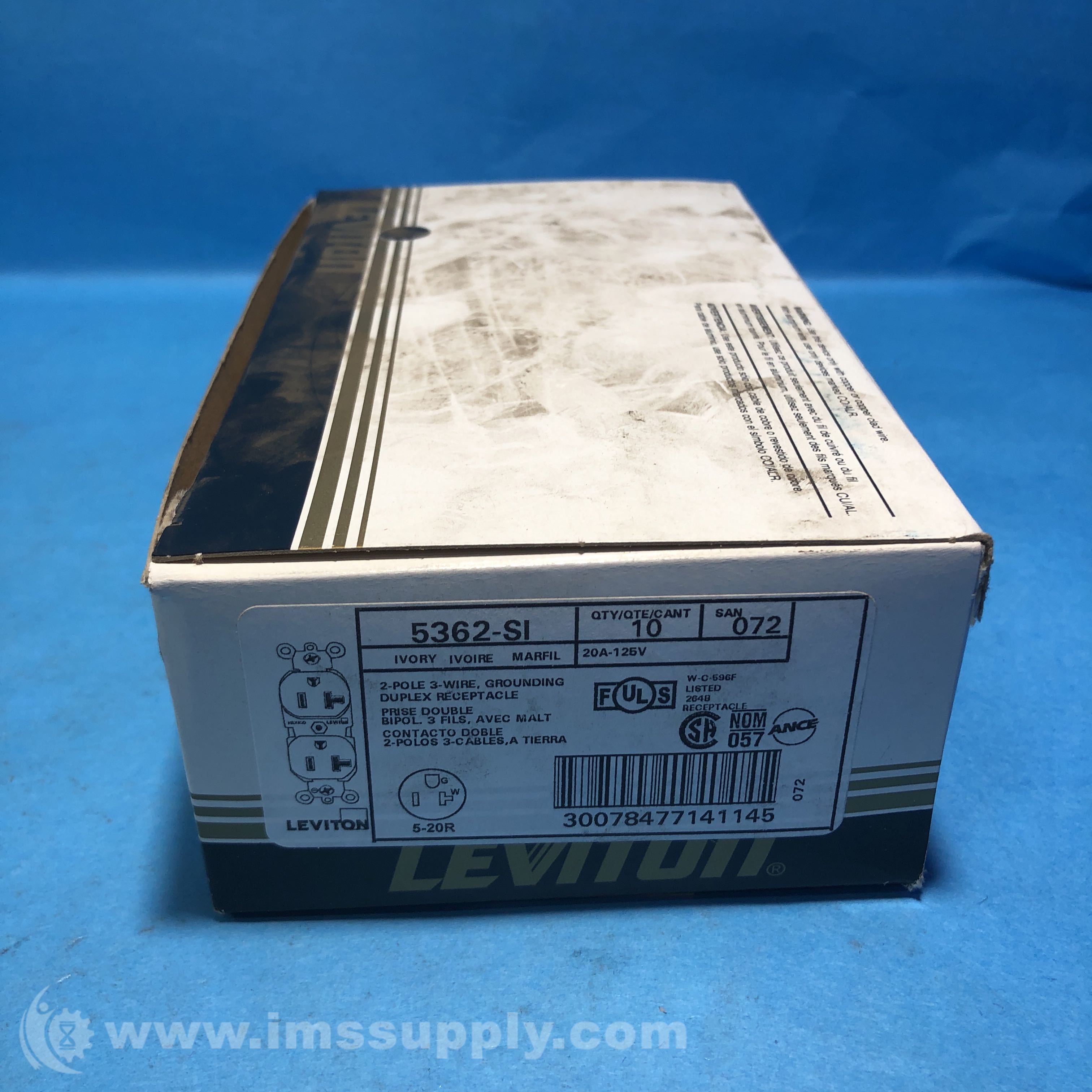 Leviton 5362-SI Box of 10 Ivory 20 Amp Duplex Receptacles - IMS Supply