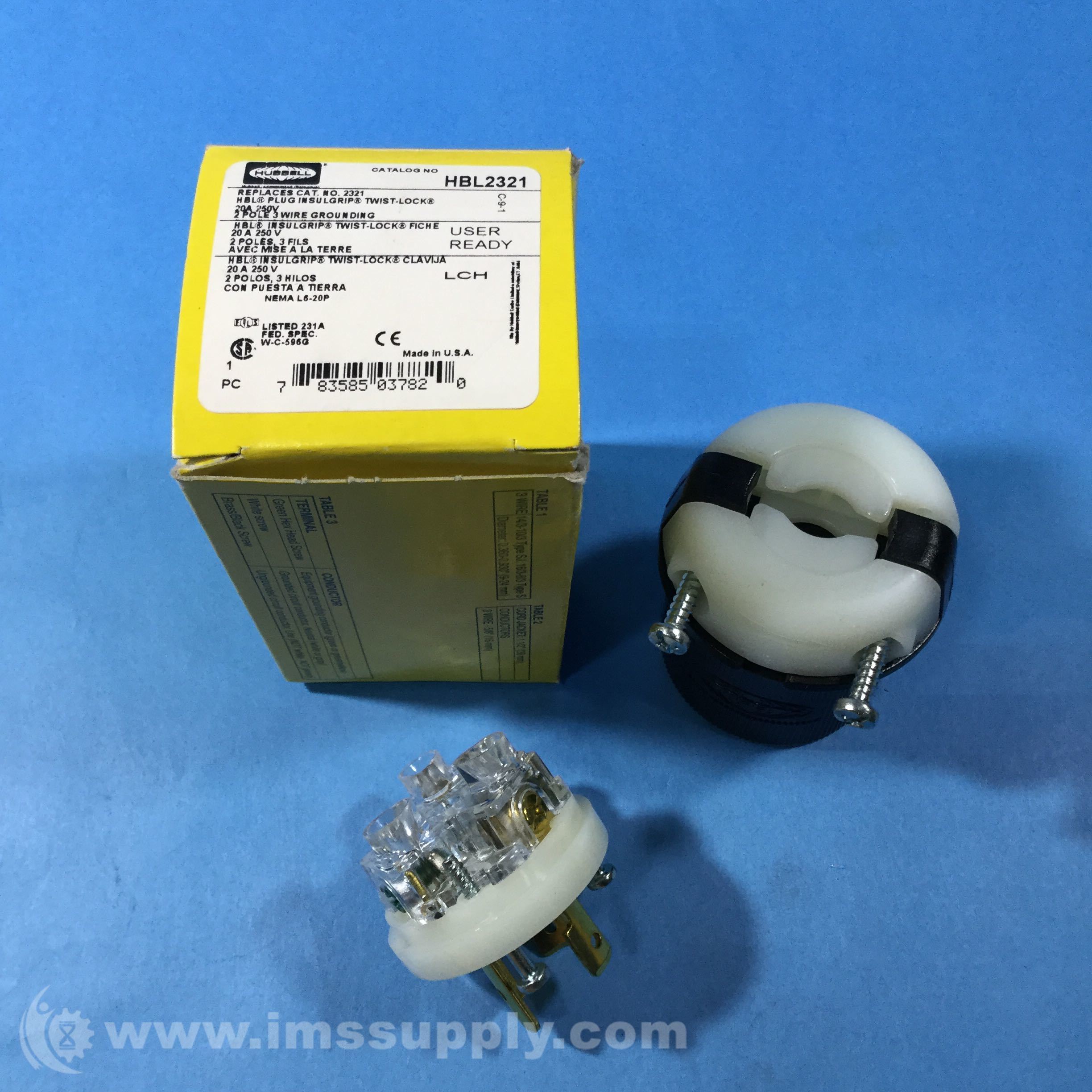 Hubbell HBL2321 Power Entry Connector, 2P3W, L6-20, Power Entry - IMS ...