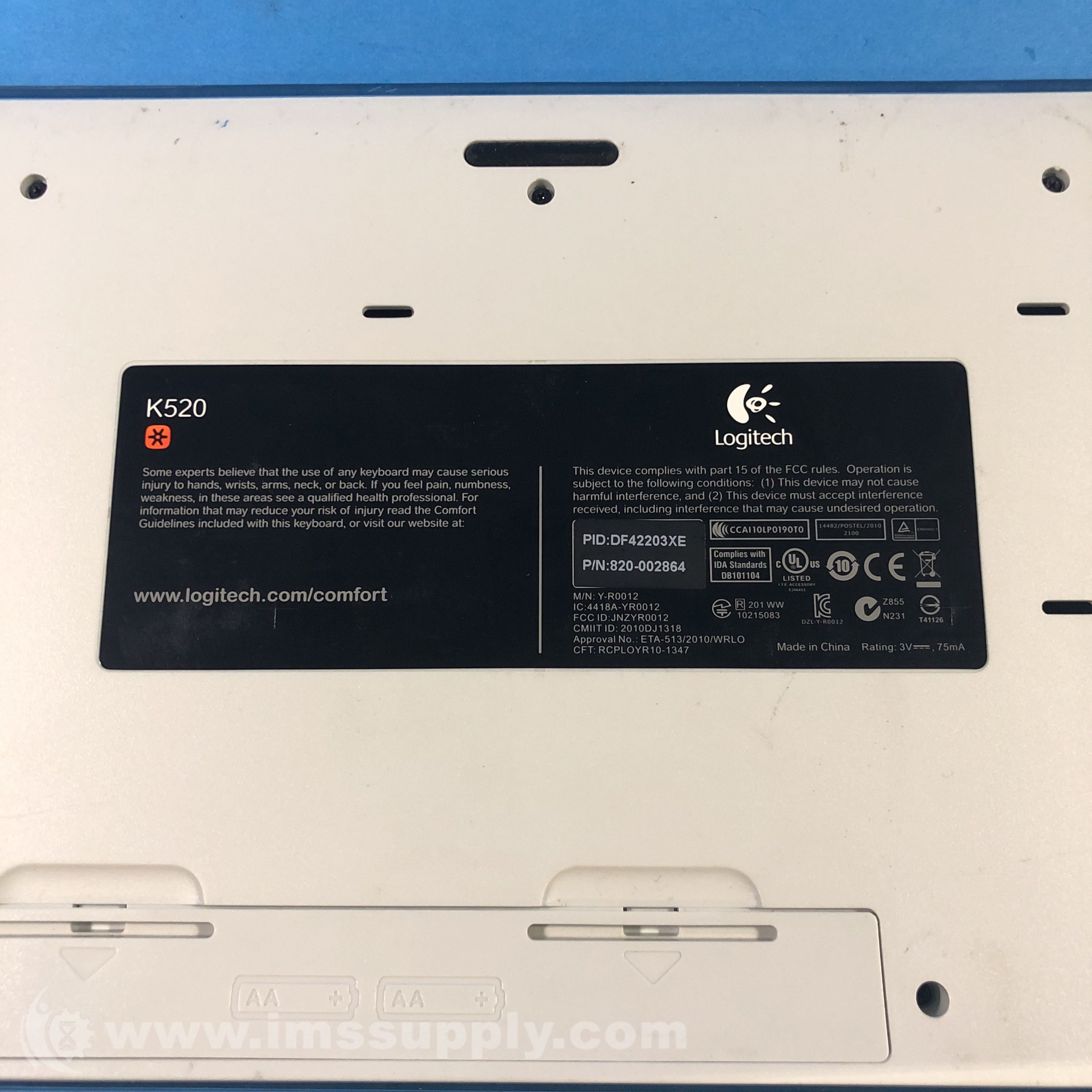 Logitech 820-002864 K520 Black Wireless USB Keyboard - IMS Supply