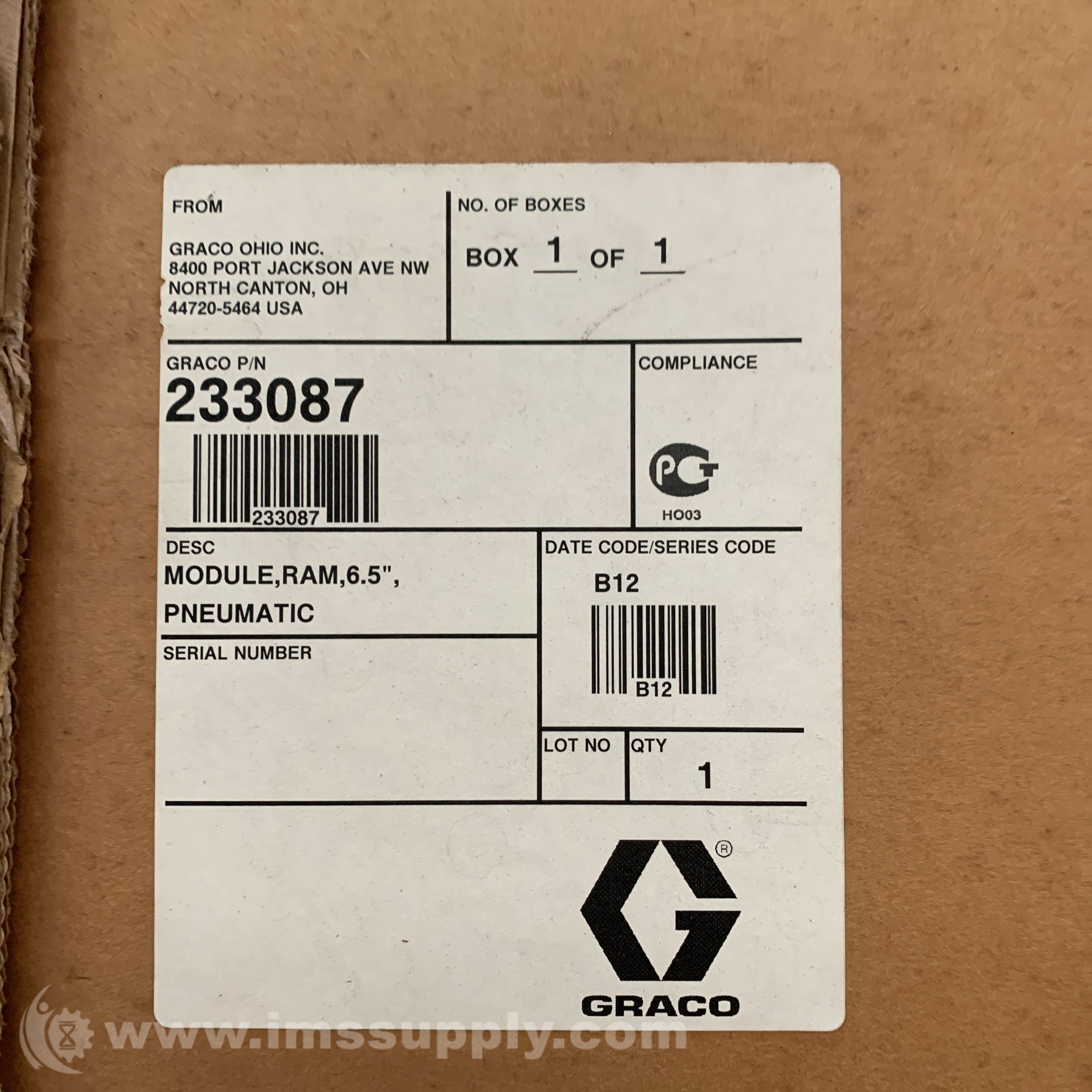 Graco 233087 165 mm (6.5 in.) Pneumatic Ram - IMS Supply