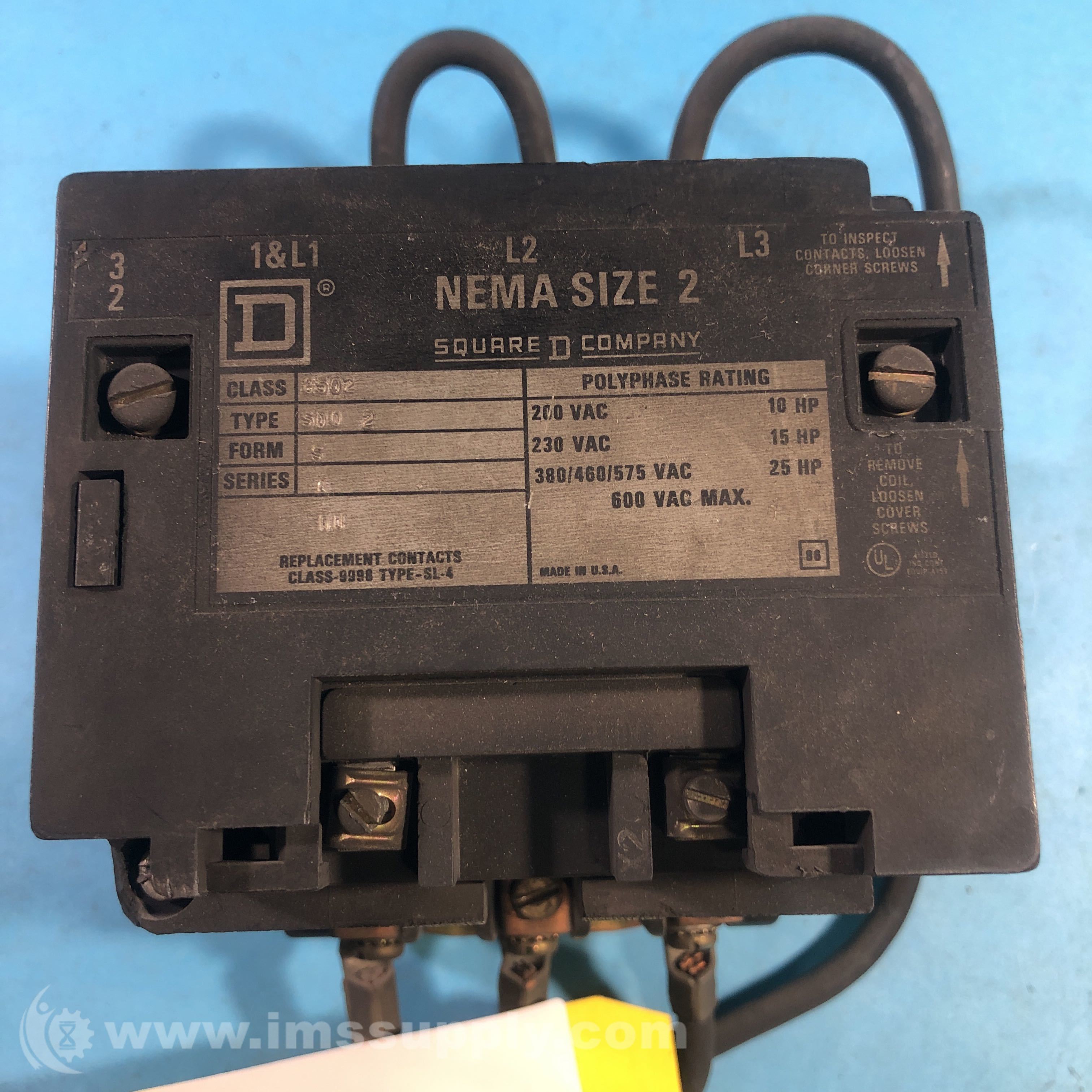 Square D 8502SDO2 Series A 3 Pole NEMA Contactor - IMS Supply
