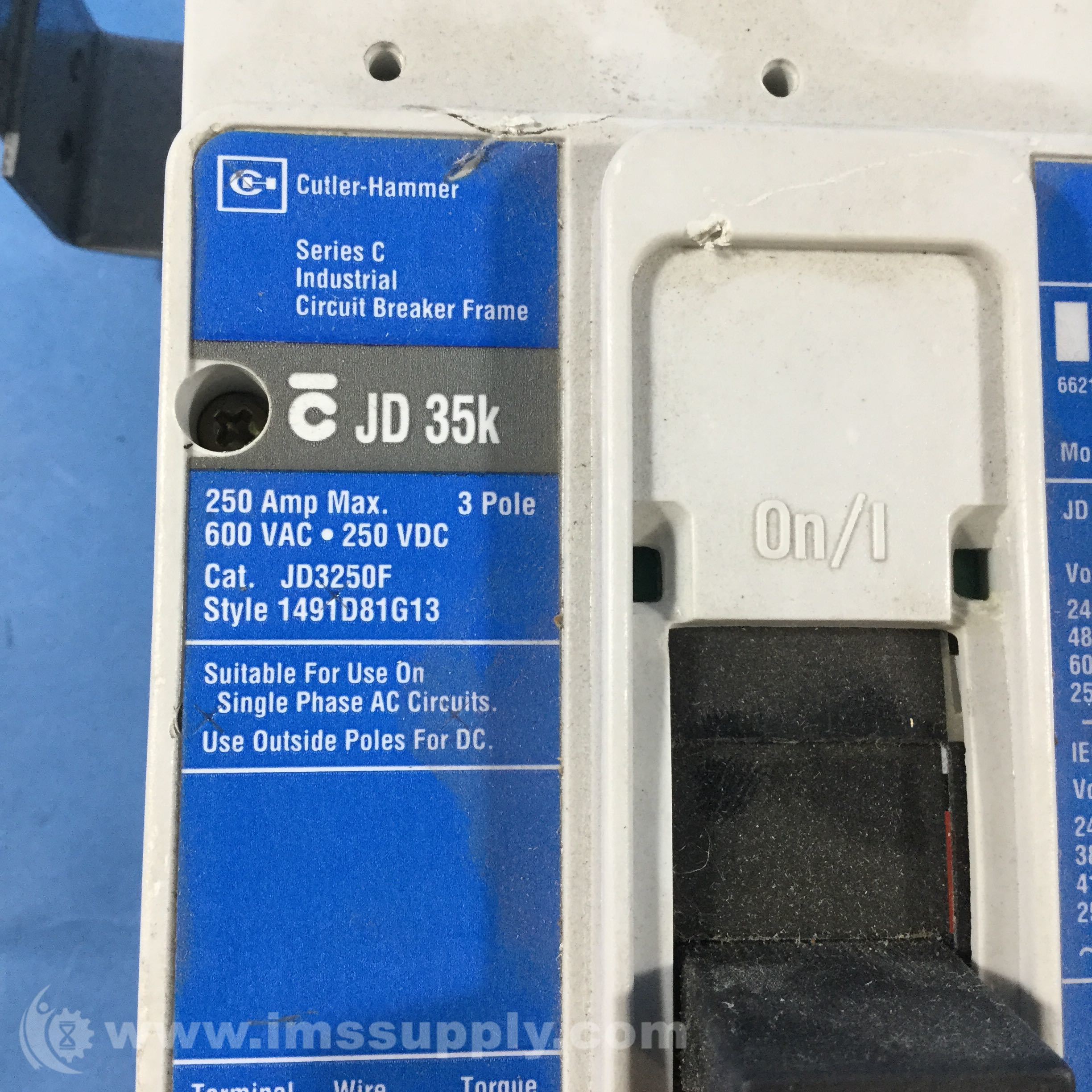 Cutler Hammer JD3250F Circuit Breaker, 250AMP, 3-Pole, 250VDC - IMS Supply