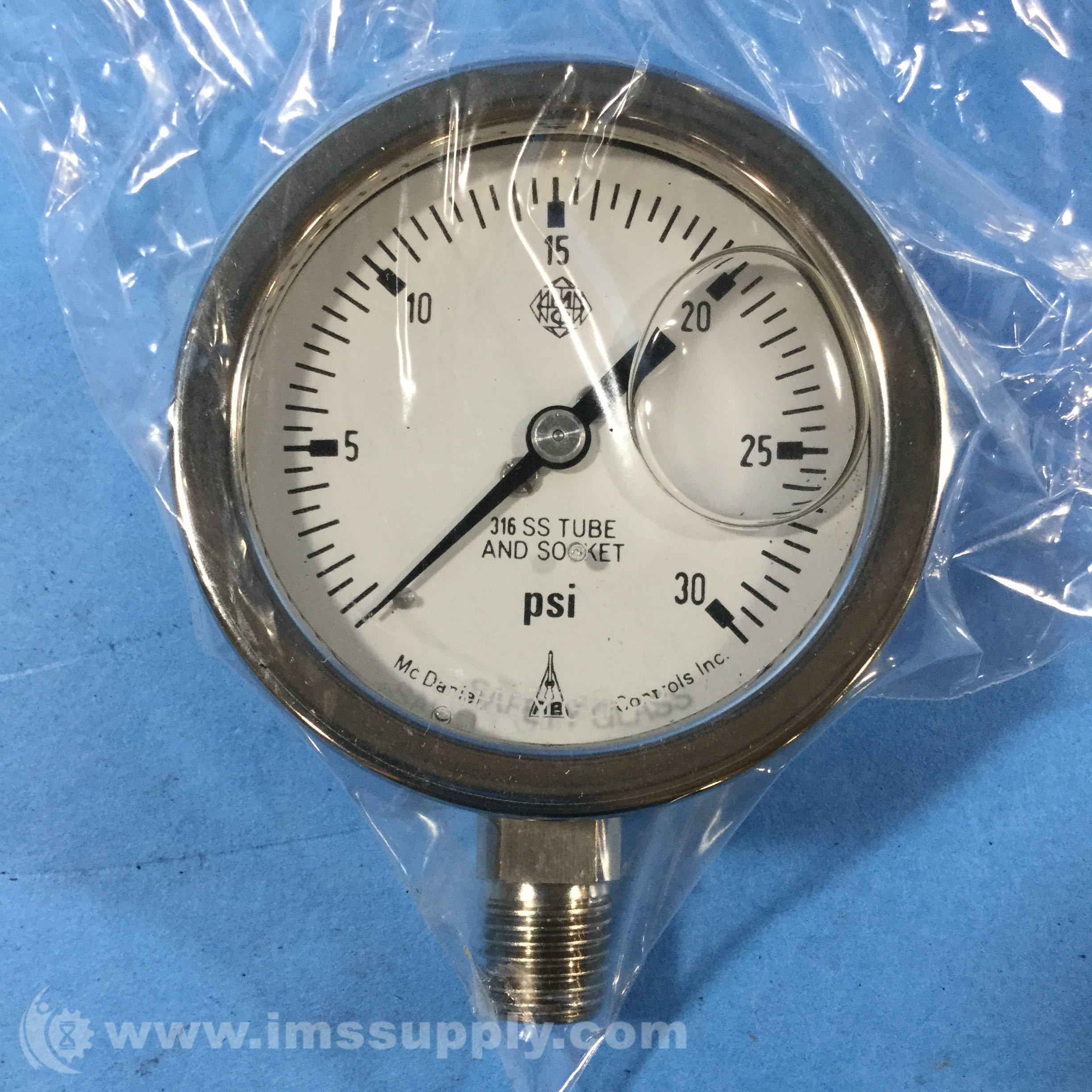 Mcdaniel Controls KB Model K Gauge, 2-1/2 SS, 0-30psi, 1/4 NPT - IMS Supply