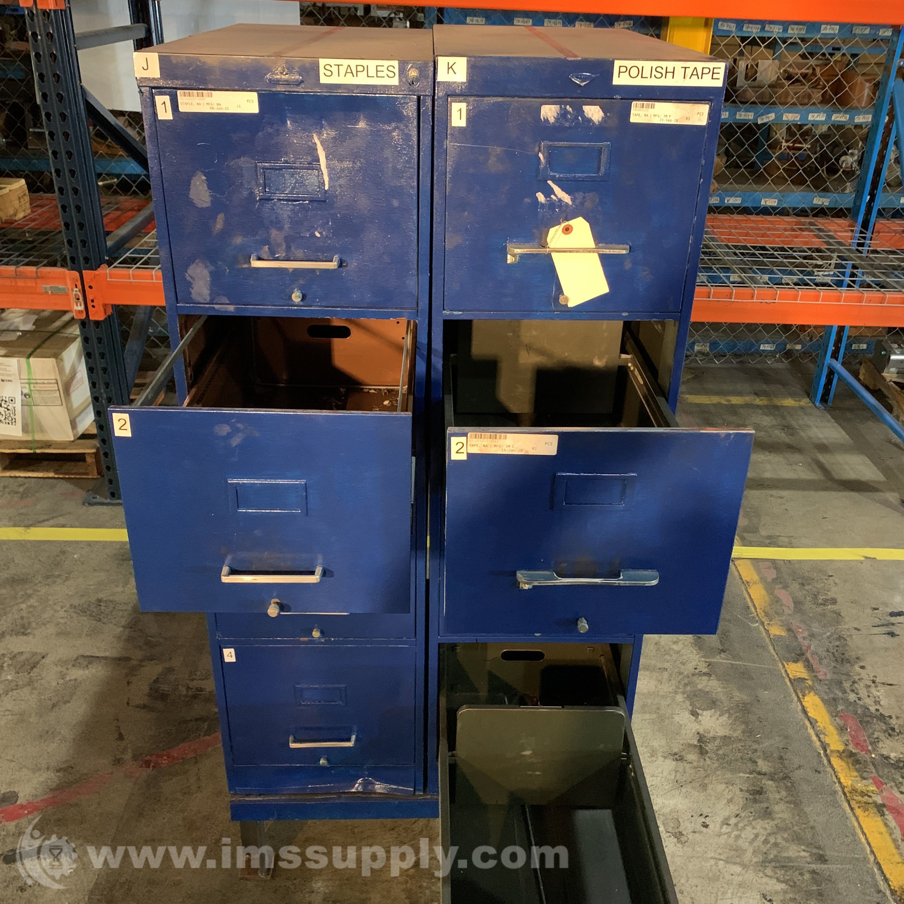 Set of 2 Blue Vertical 4 Drawer Filing Cabinets - IMS Supply